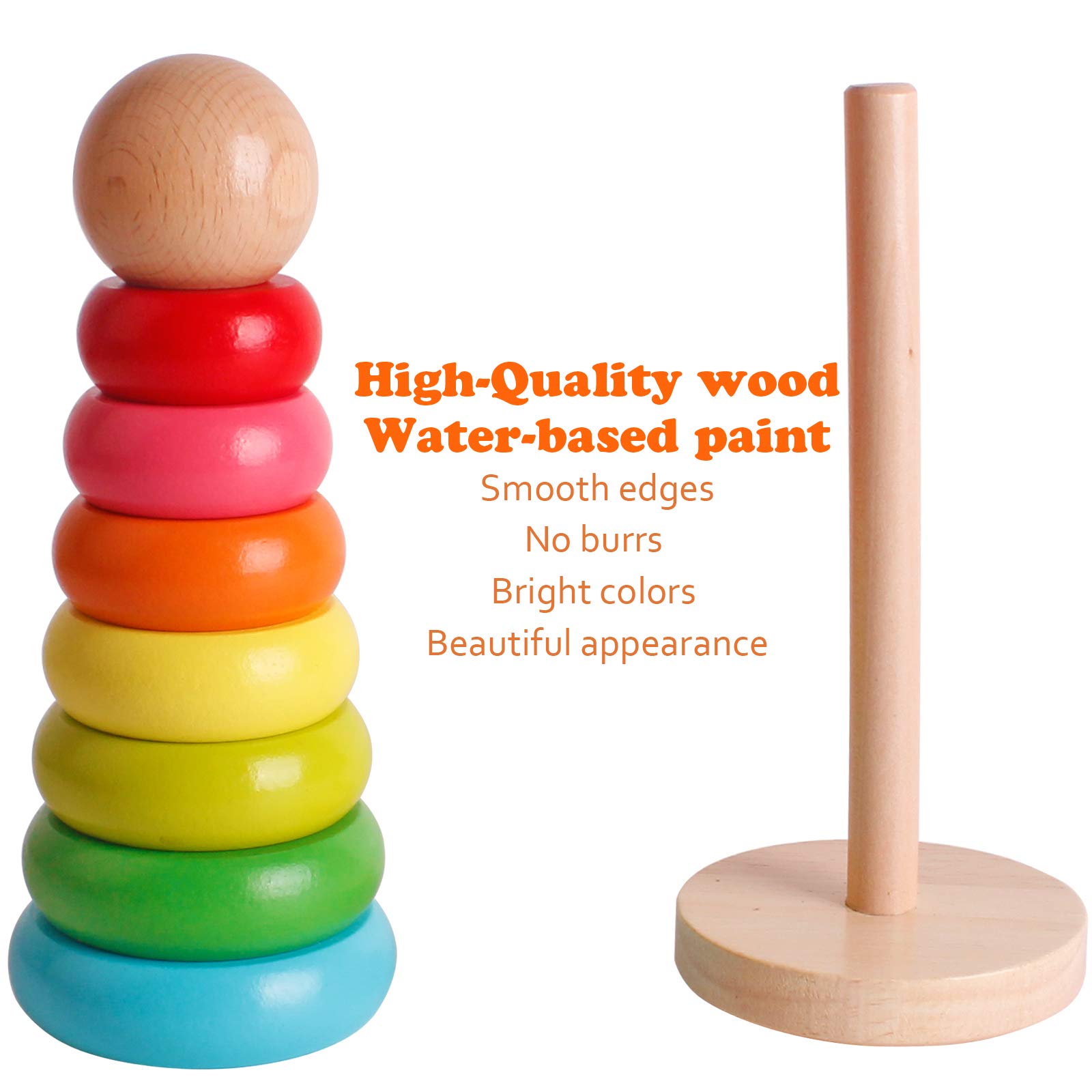 SHIERDU Wooden Rainbow Stacker 36-Month Toddler Learning Toy Non-Toxic Environmentally Friendly Stacking Ring Toy 3 Years Old Baby boy Girl Gift