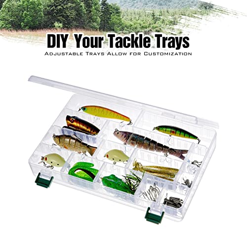 Piscifun Fishing Tackle Boxes, Plastic Clear Fishing Tackle Trays with Removable Dividers, 3600 Storage Organizer Boxes, 2 Packs Tackle Trays
