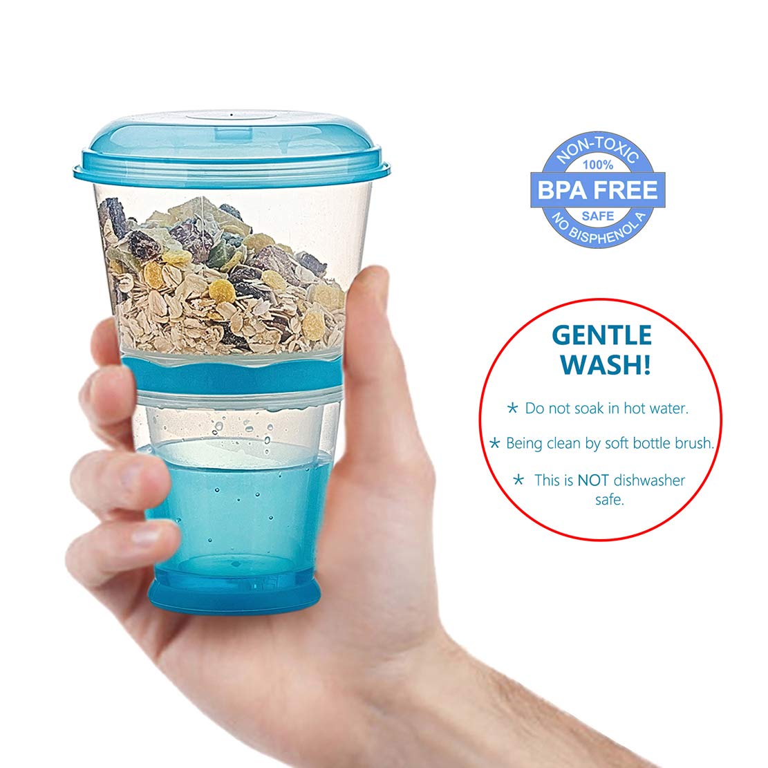UTOWO Cereal On the Go Cups Travel-To-Go-Food-Containers Storage with Spoon Breakfast Drink-Cups-Portable (Blue)
