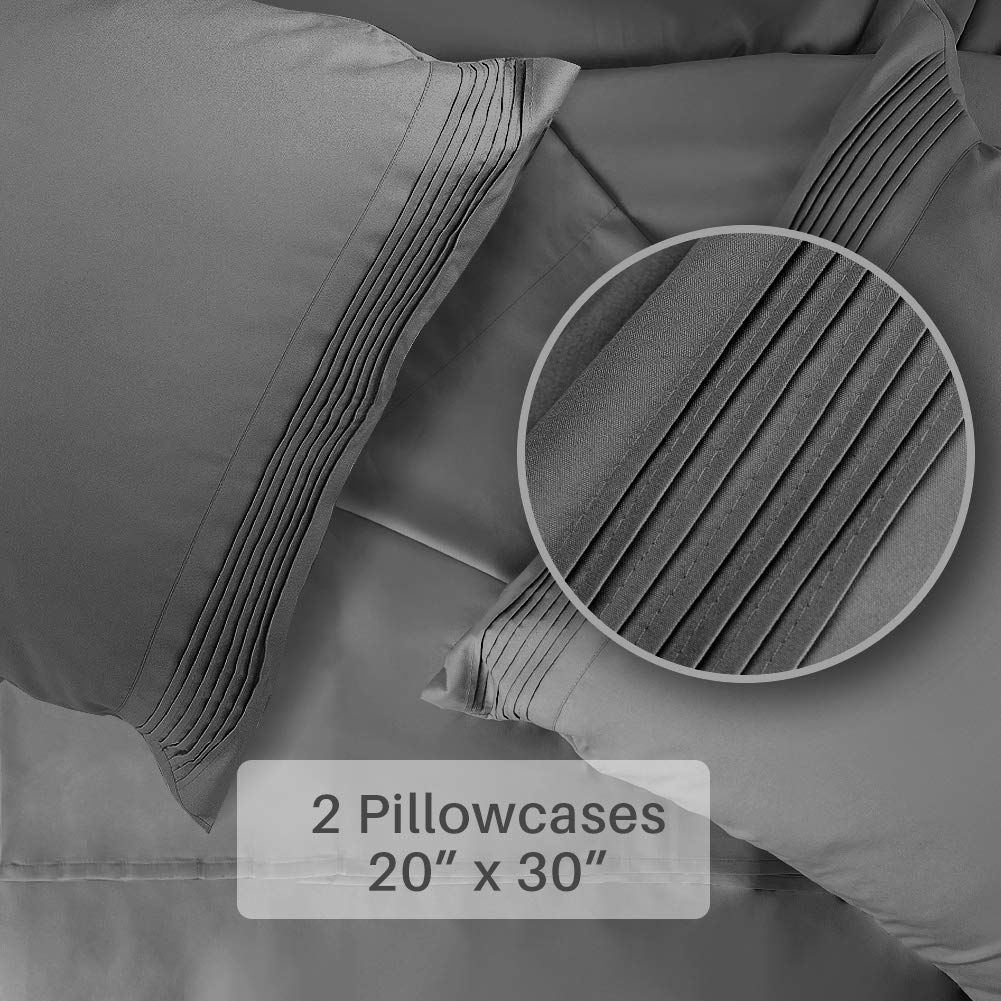 Secura Queen Bed Sheet Set 4 Piece - Soft Microfiber 1800 Thread Count 16" Deep Pocket Sheet Sets - Hypoallergenic, Wrinkle & Fade Resistant (Gray)
