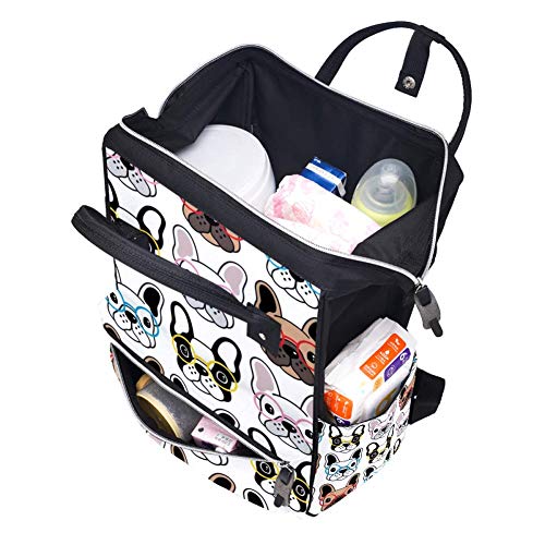 Shiiny Dog Pattern French Bulldog Diaper Bag Backpack for Baby Care, Multi Function Waterproof and Cooler Tote Travel Backpack (Nappy Bag, Tissue Pocket)
