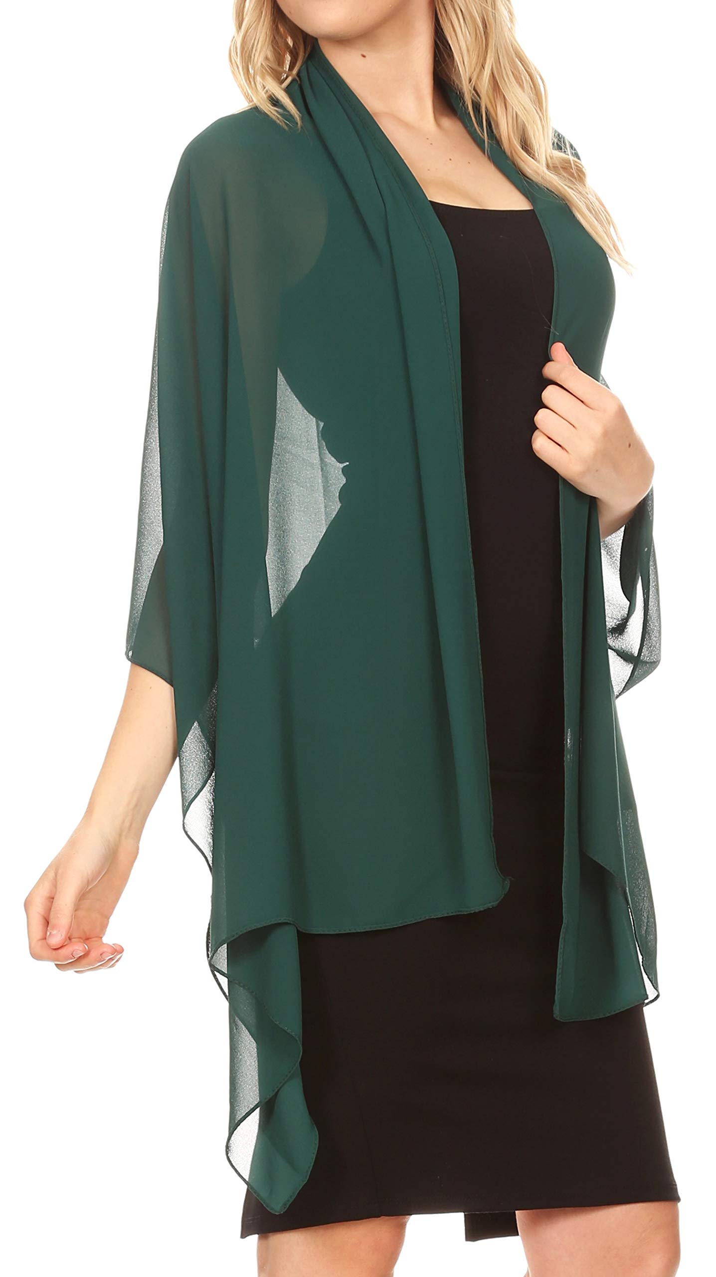 Sakkas 18225 - Jona Women Soft Sheer Chiffon Bridal Wedding Evening Scarf Shawl Wrap Stole - Green - 7029