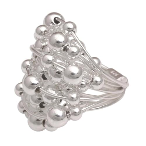 NOVICA Artisan Handmade Sterling Silver Cocktail Ring 925 Artistic from Bali No Stone Indonesia Modern [ring Front 1.2 in H x 1.2 in W x 0.4 in D Band Width 5 mm W] ' Stellar Orbs'