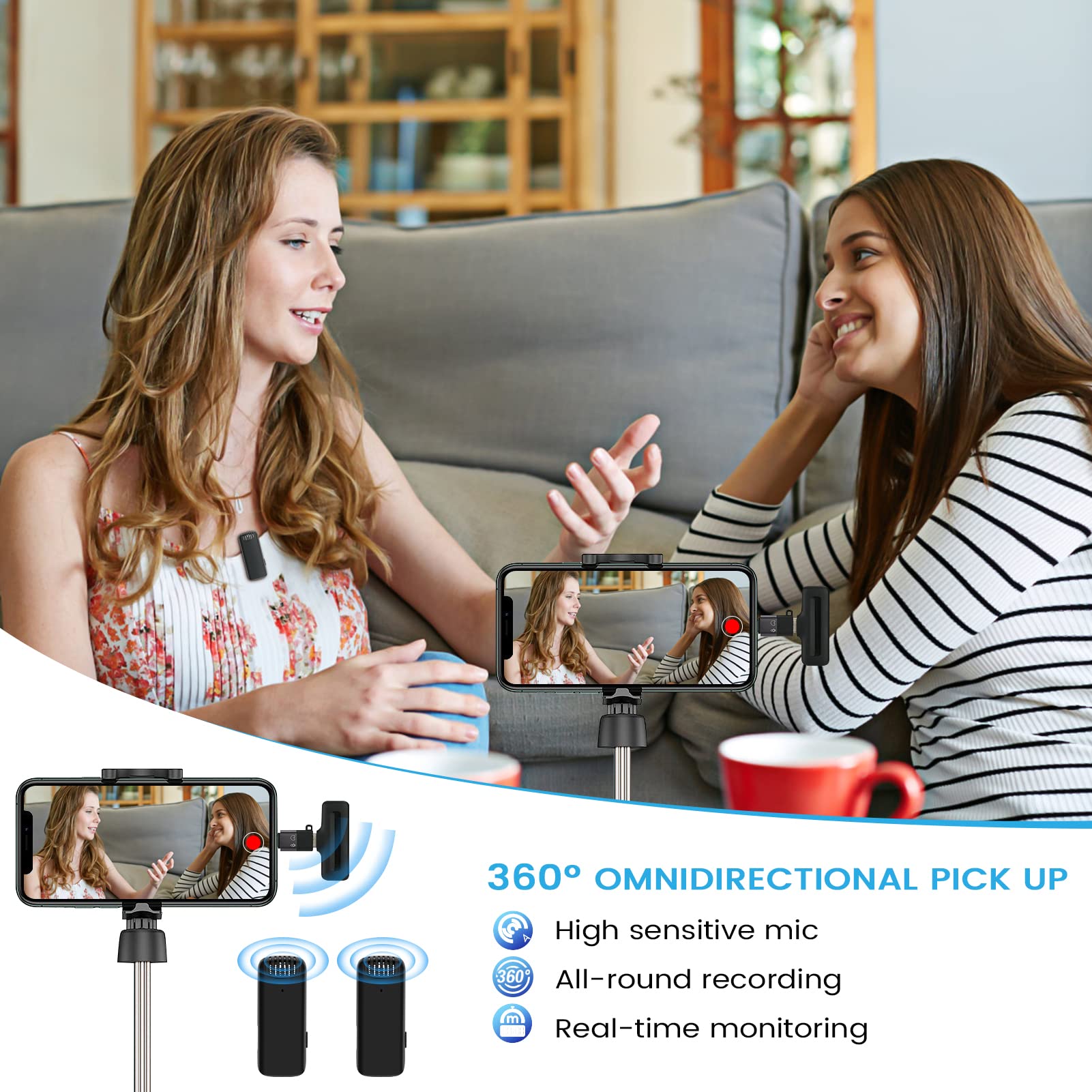 Wireless Lavalier Lapel Microphone for iPhone, iPad, Andriod - Professional Video Recording Lav Mic with Charging Case, Plug-Play Clip on Microphones for YouTube Interview Vlog Livestream & Podcast