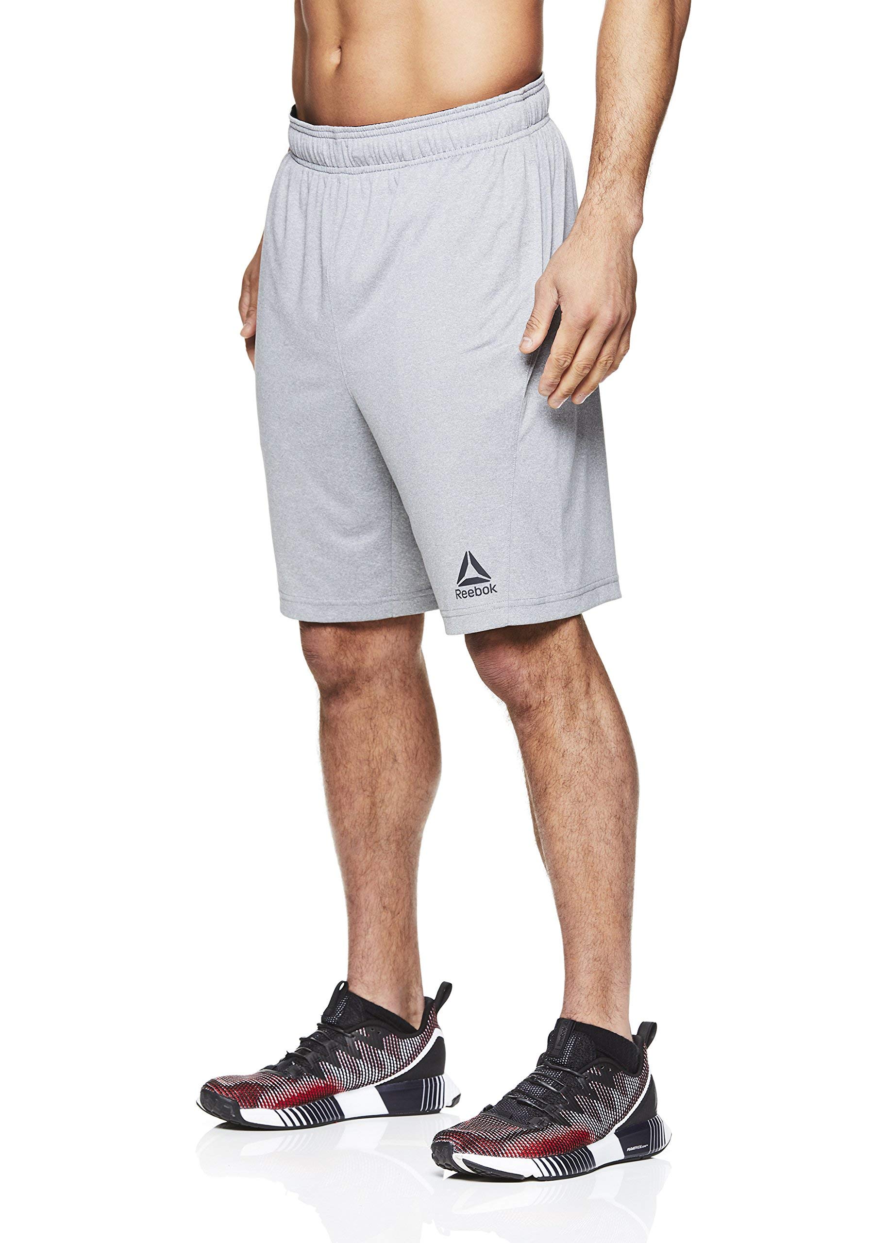 Reebok Men's Drawstring Shorts - Athletic Running & Workout Short - Sleet Heather Fireball, Medium