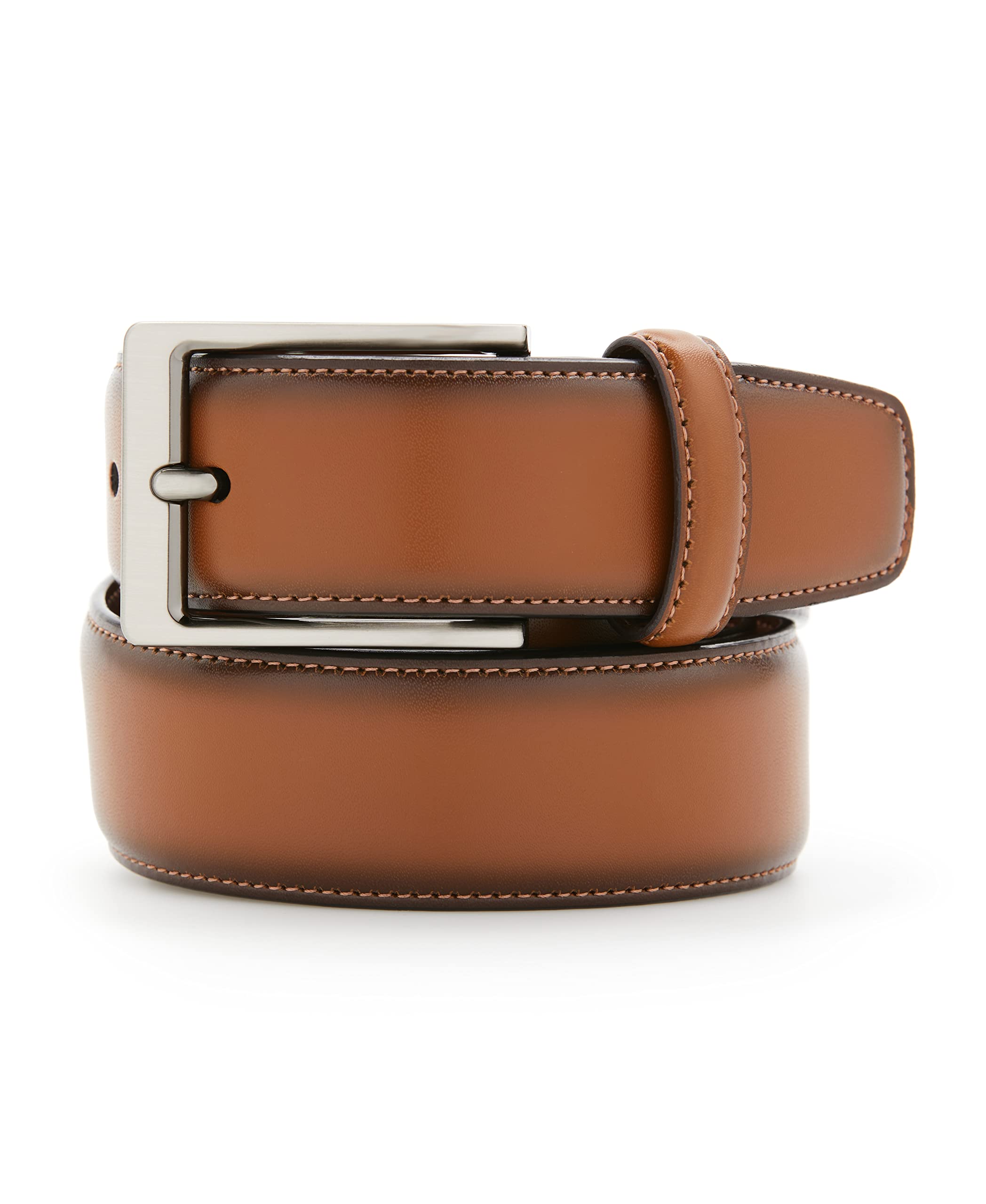 Perry Ellis Men's Leather Amigo Dress Belt, Luggage Brown, 38