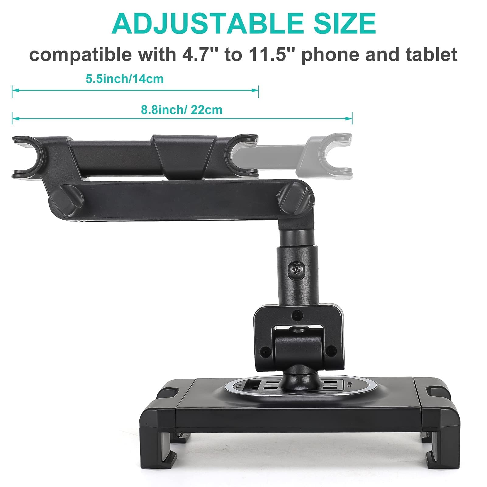 Tablet Holder for Car with 10 Inch Retractable Arm, 360° Rotating Ipad Holder for Car Back Seat, Compatible with iPad Pro Air Mini, Galaxy Tabs, Other 4.7-11" Cell Phones and Tablets