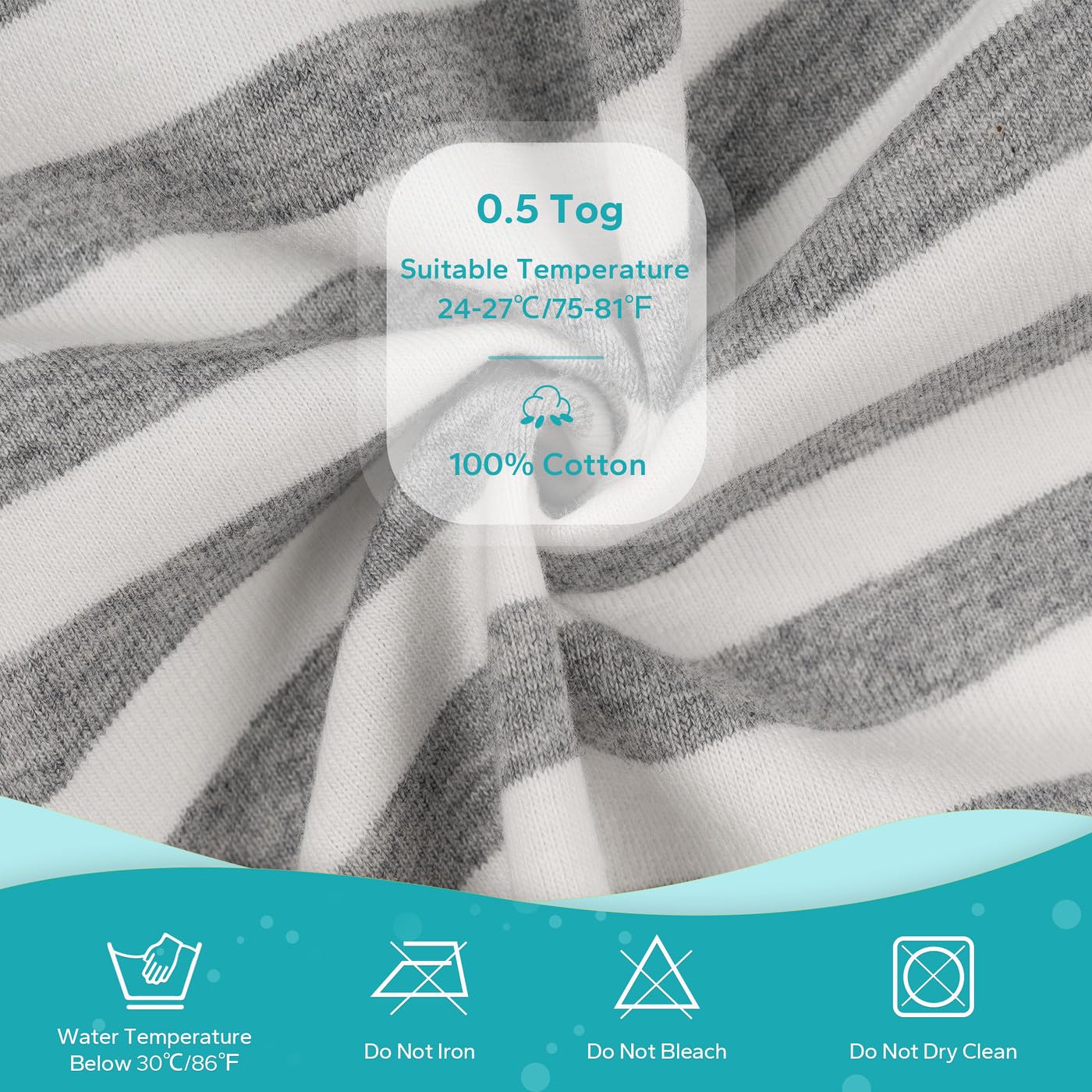 ZIGJOY Baby Transition Swaddle Sack, 0.5 TOG Snug Fit Baby Swaddle with 2-Way Zipper, 100% Cotton Self-Soothing Sleep Sack for Better Sleep, Stripe, 0-3 Months