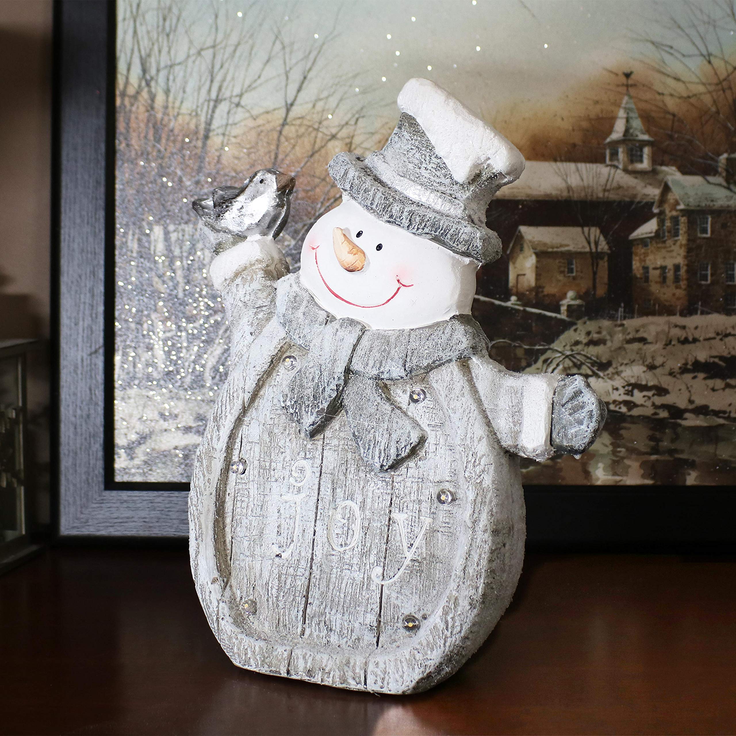 Sunnydaze Joyful Snowman 15-Inch Indoor Christmas Decoration with LED Lights - Battery Operated Pre-Lit Accent