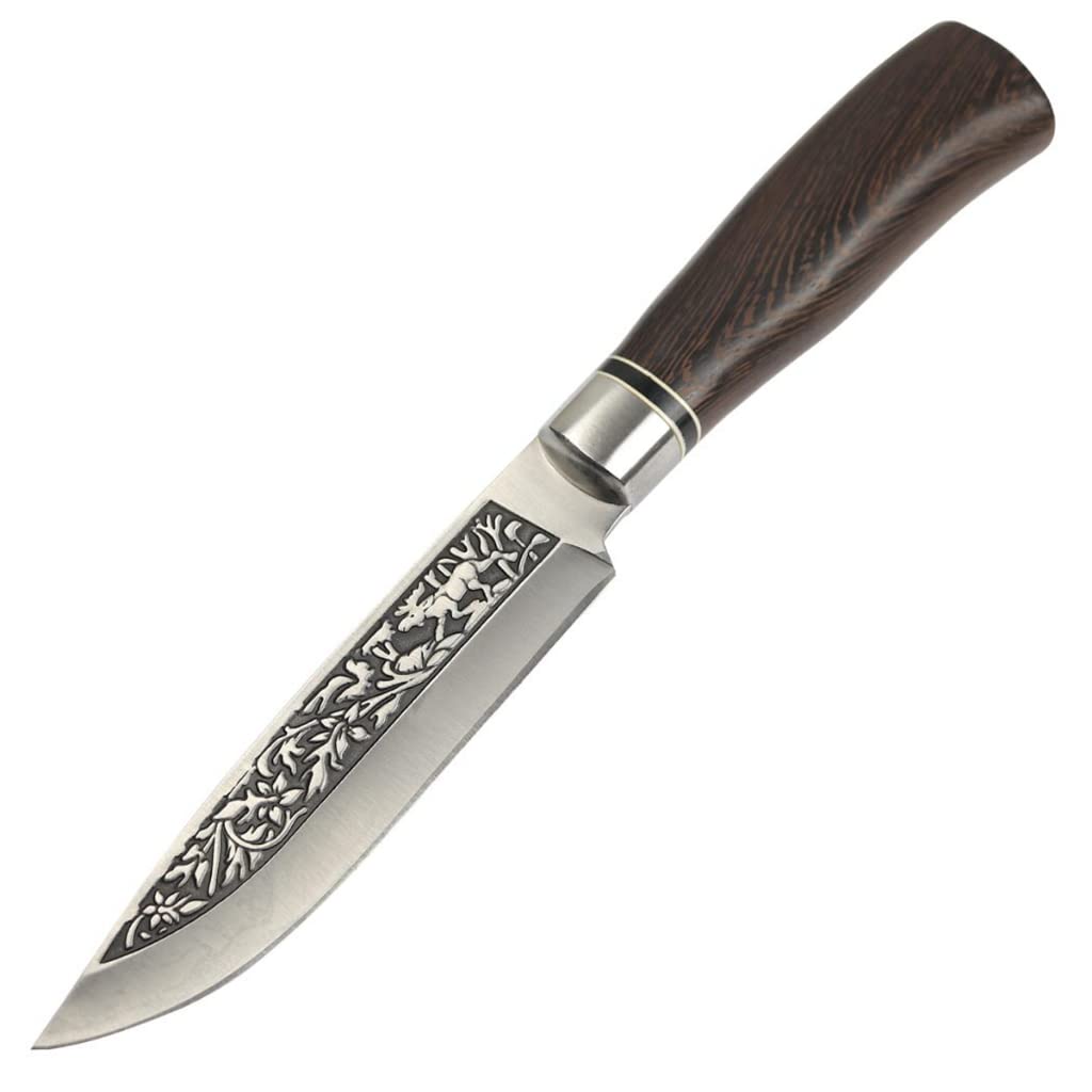 Western Wenge Wood Handle Hunting Survival Fixed Blade Fishing Knife Sheath 9"