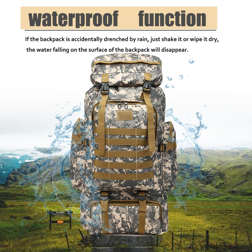ÖSSZEFUT 70L 80L Tactical Backpack Waterproof For Men Hiking Camping Military Backpacking Backpack Tactical Rucksack Travel Hunting Survival Waterproof Large Backpack (City Brown)