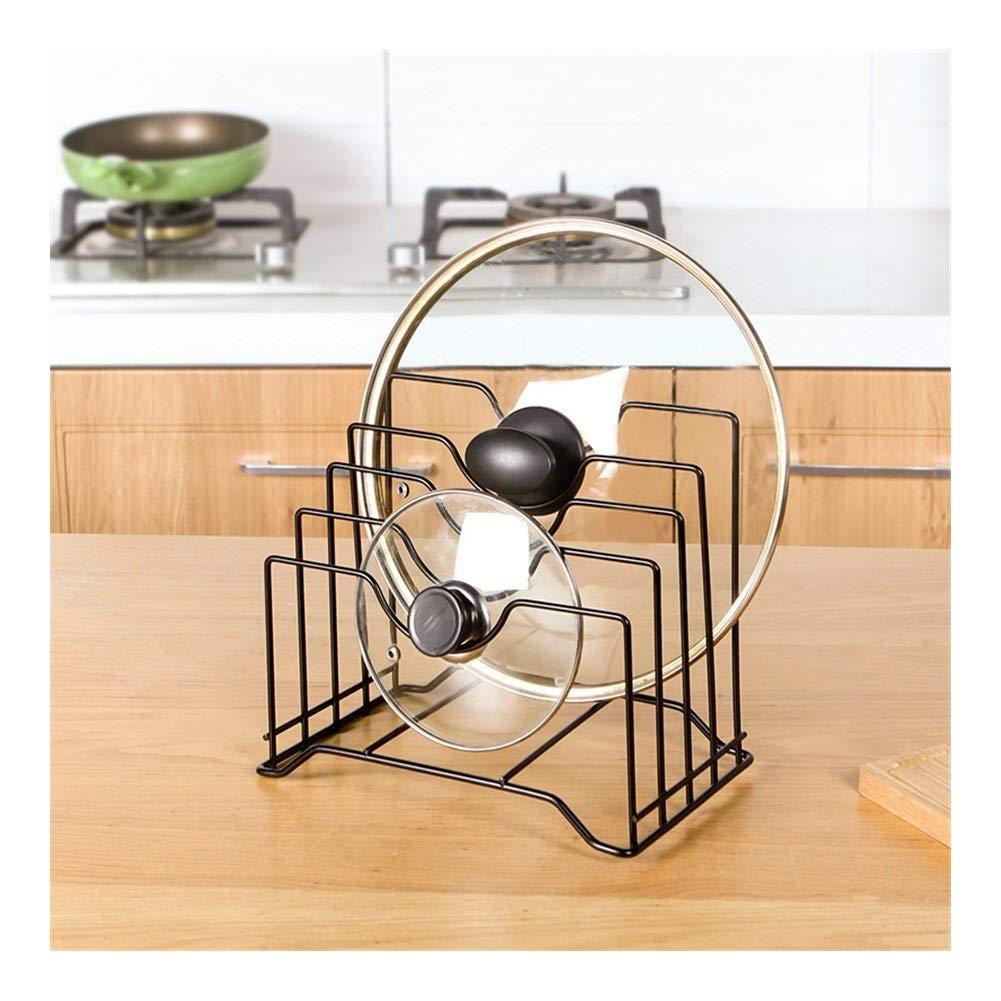 Pot Lid Holder Stainless Steel Pan Pot Cover Lid Rack Stand Spoon Holder Stove Organizer Storage Soup Spoon Rests Kitchen (Color : Black)