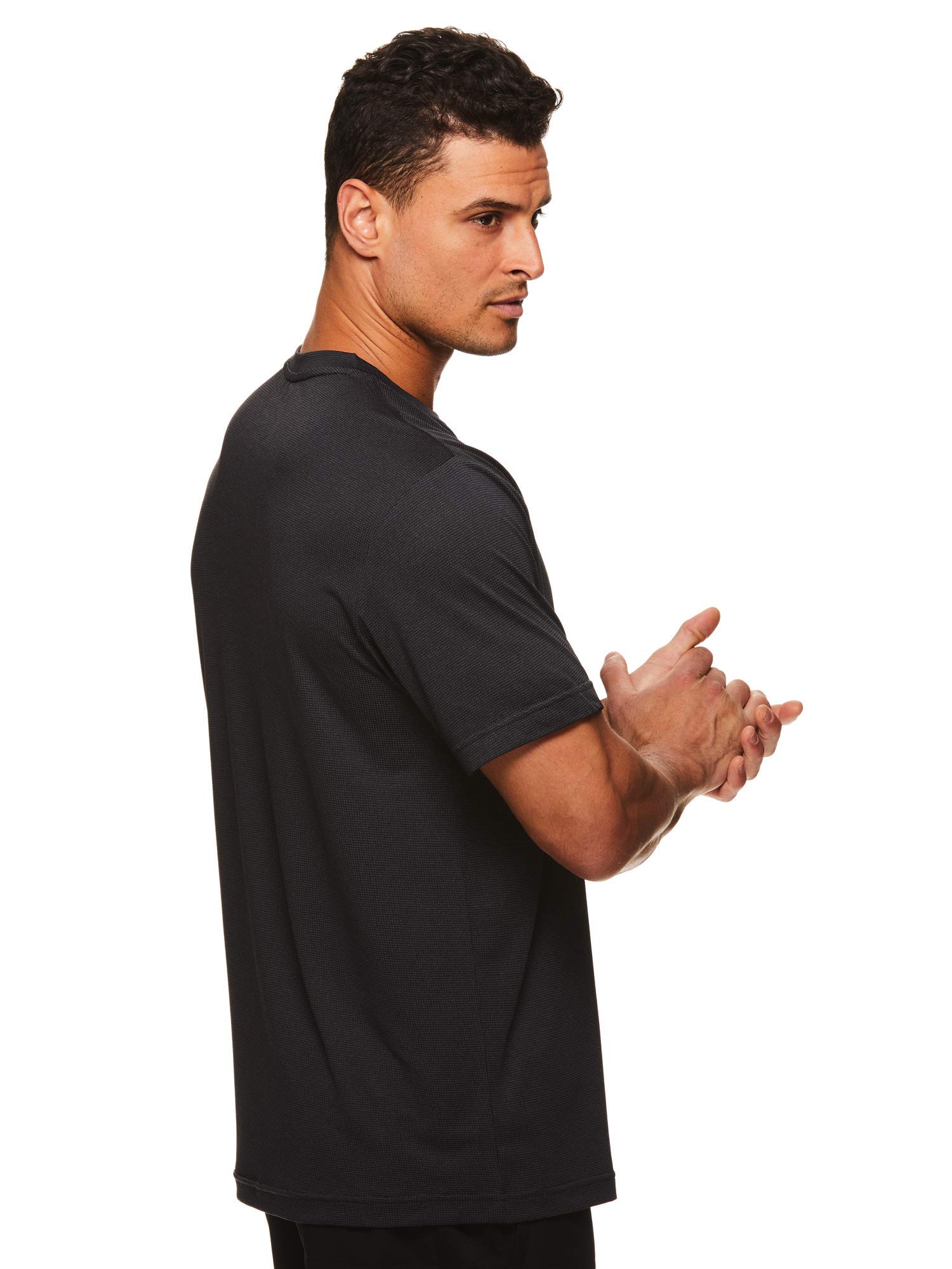 Reebok Men's Supersonic Crewneck Workout T-Shirt Designed with Performance Material - Sprint Black Heather, Large