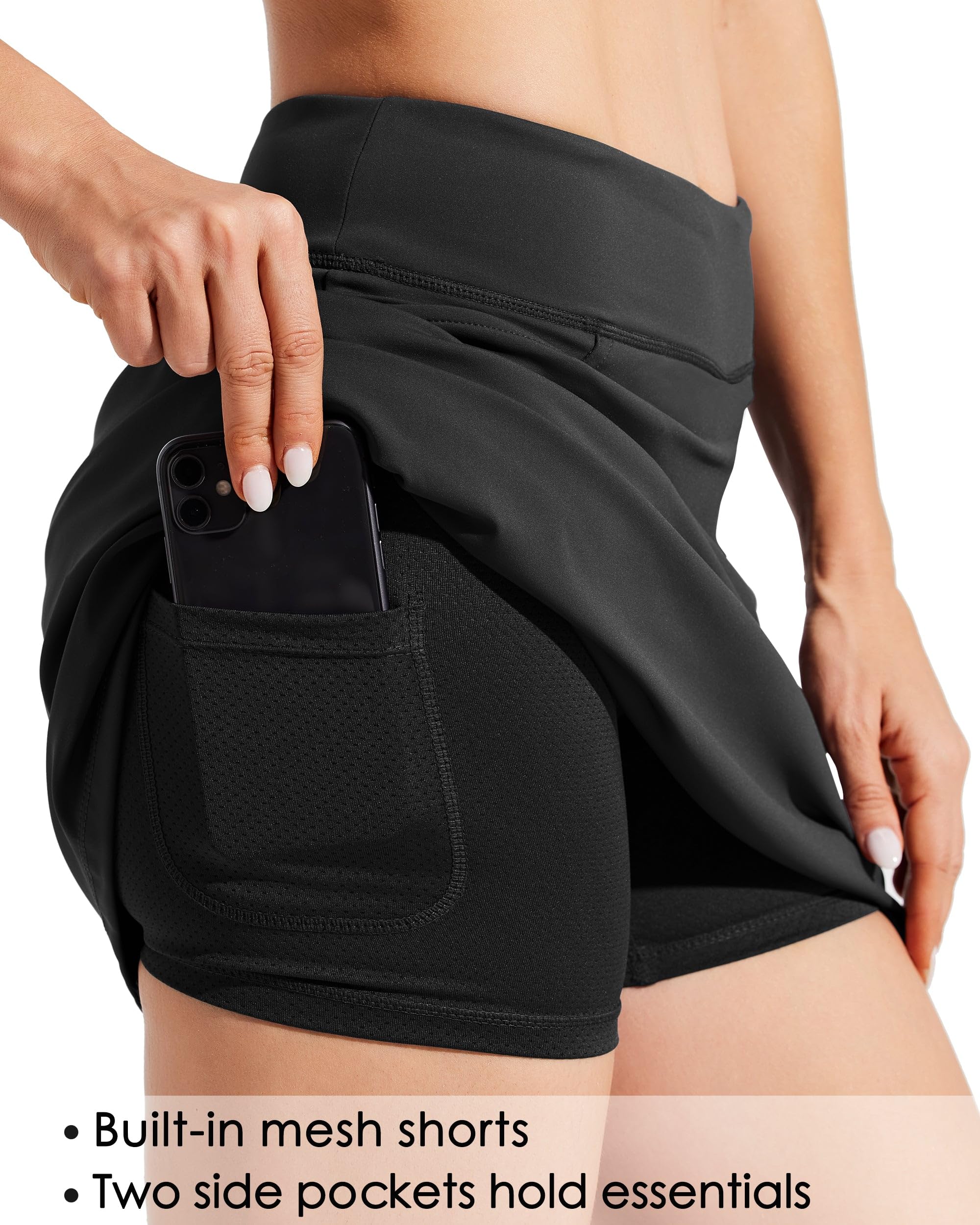 Willit Women's 17" Tennis Skort Skirts Golf Workout Skorts Running Athletic High Waisted Skirts with Pockets Black M