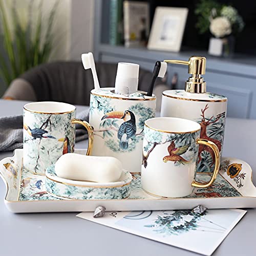 Soap Dispenser 6-Piece Set Animal Pattern Ceramic Kitchen Soap Dispenser with Tray, for Home Hotel Bathroom, Kitchen Hotel Bathroom Accessories Soap Bathroom Dispenser