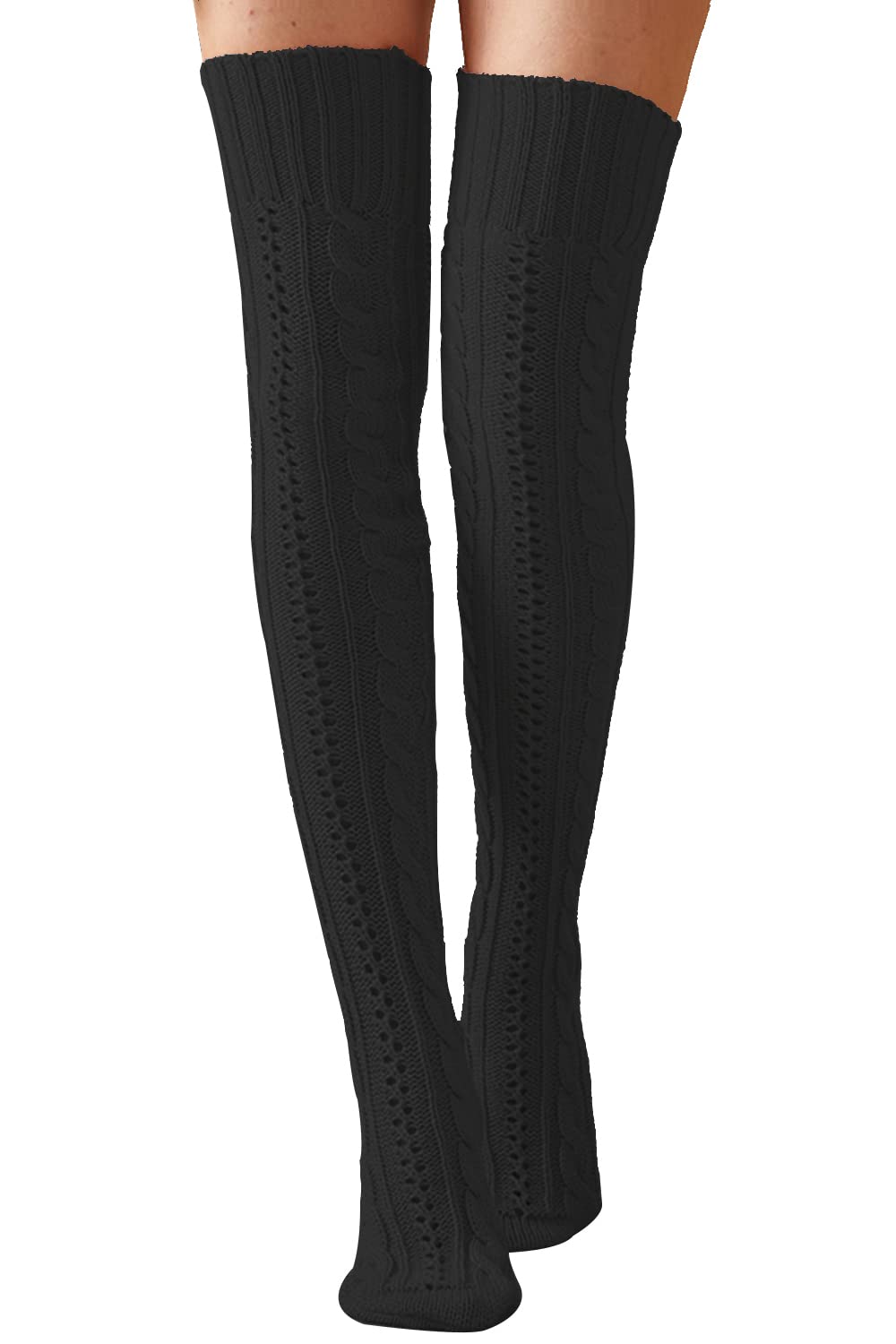 YELAIVP Slouch Cable Knit Thigh High Socks for Women Over The Knee Extra Long Boots Stocking Leg Warmers White