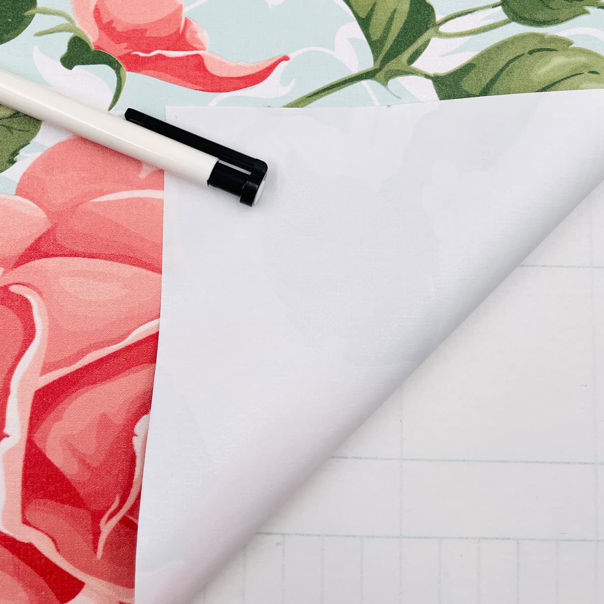 Yifasy Shelf Liner Pink Rose Self-Adhesive Drawer Paper Furniture Sticker Wall Decor Flowers 118x17.7 Inch
