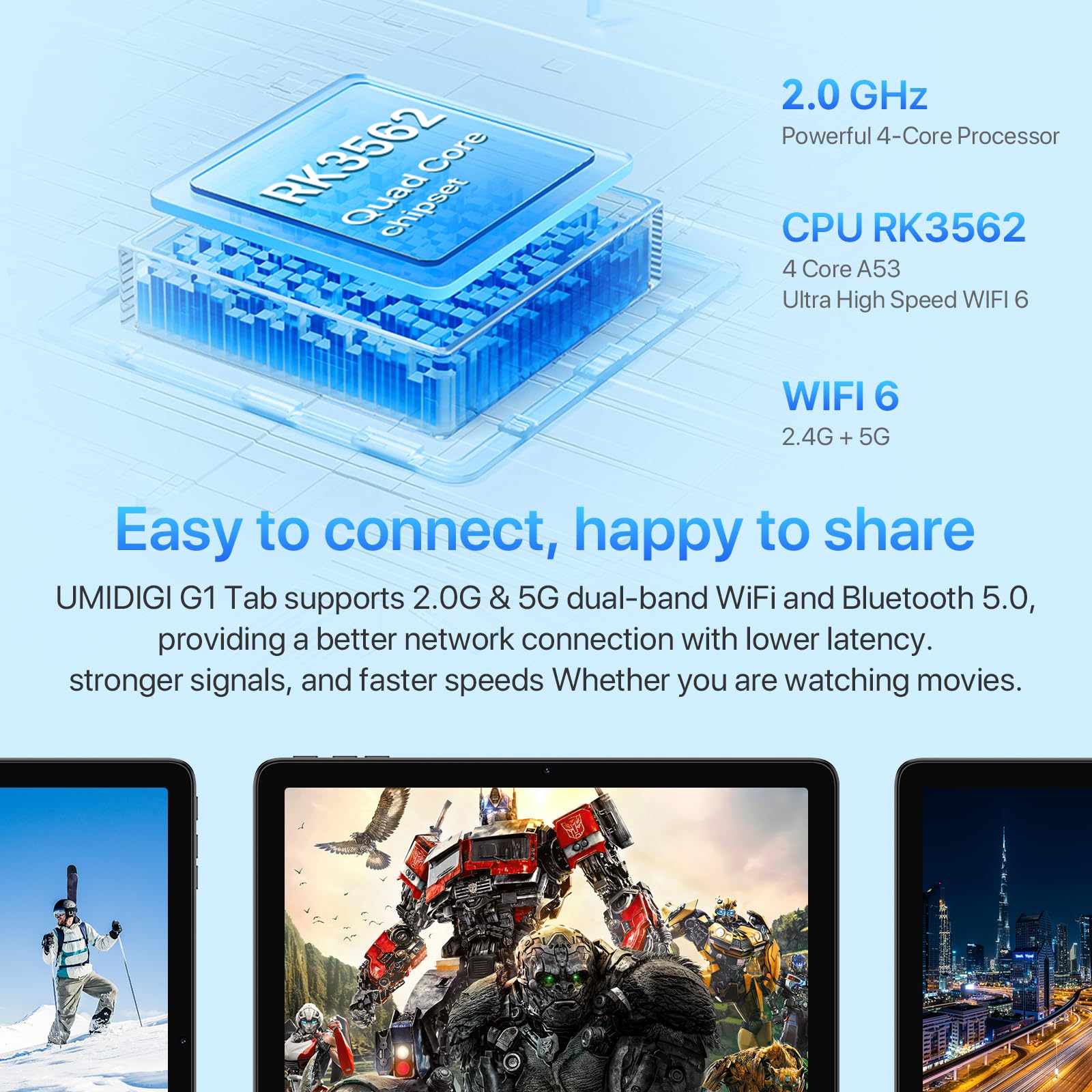 UMIDIGI G1 Tab Android 13 Tablet 2024, 8(4+4) GB+64GB 1TB Expand, Wi-Fi 6 Model, 10.1 inch Tablet with Quad-Core Processor up to 2.0 GHz, 6000mAh, Dual Camera, BT, 1280 * 800 HD IPS Touch Screen