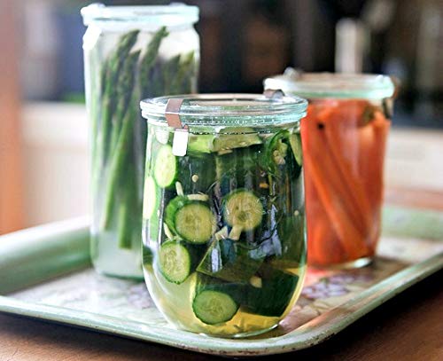 Weck Jars - Weck Tulip Jars 1 Liter - Sour Dough Starter Jars - Large Glass Jars for Sourdough with Glass Lid, Wide Mouth - Suitable for Canning and Storage - 4 Jars