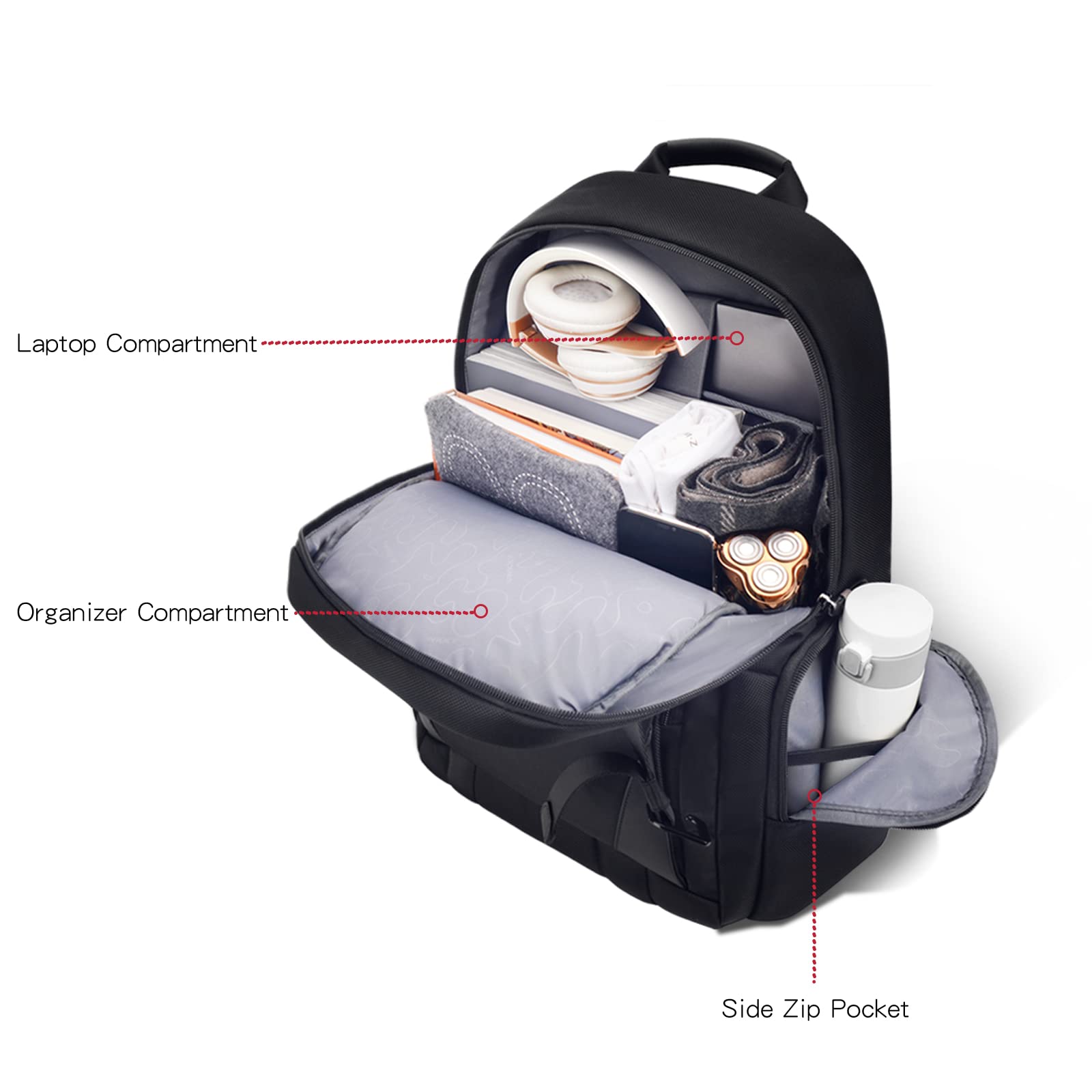 SWICKY 88099 Carry-on Water Repellent USB Port With Cover Luggage Strap Auto Anti Theft Zip Airflow Back Panel Travel Work Backpack for 15.6 Inch Laptop