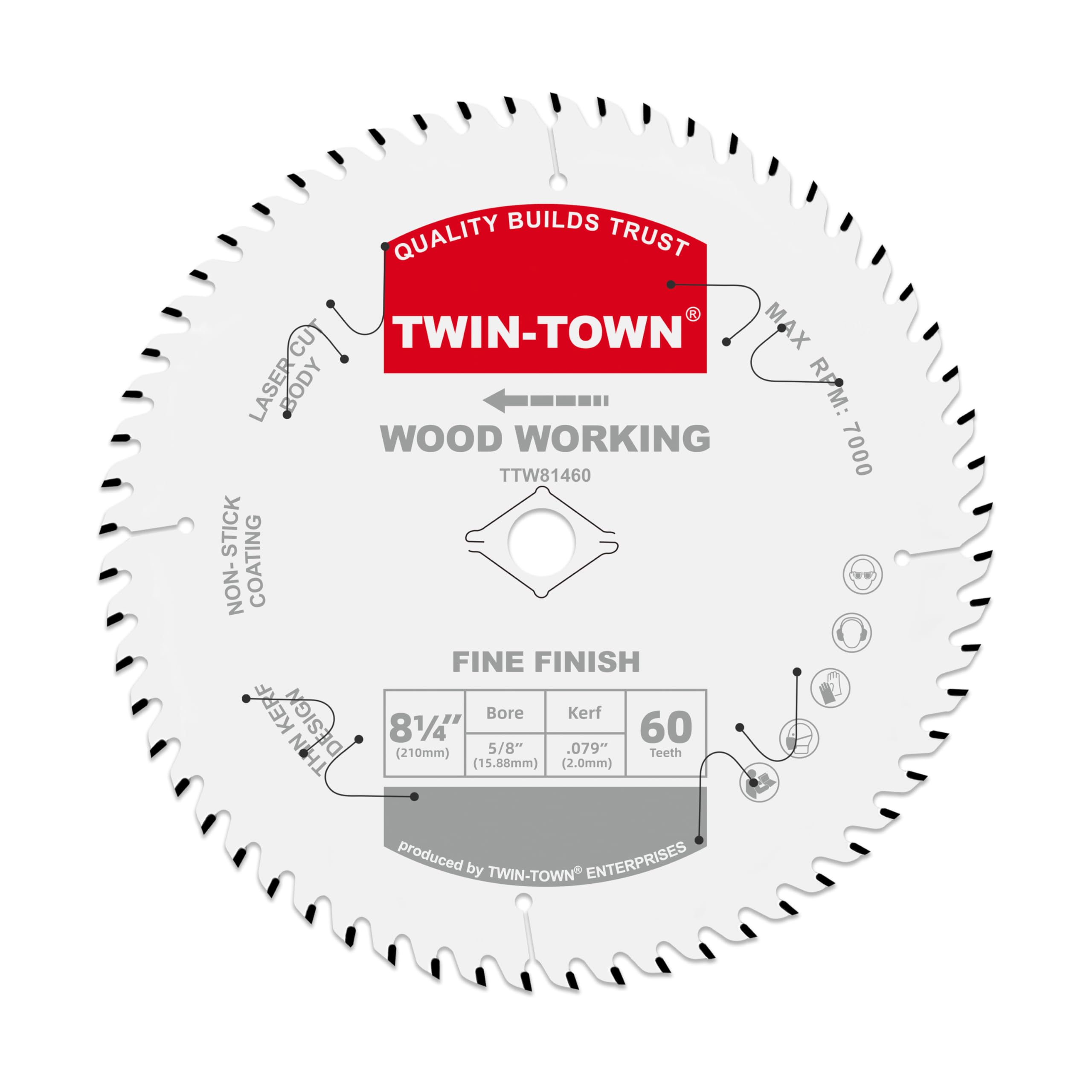TWIN-TOWN 8-1/4-Inch 60 Teeth ATB Fine Finish Thin Kerf Saw Blade with 5/8-Inch DMK Arbor