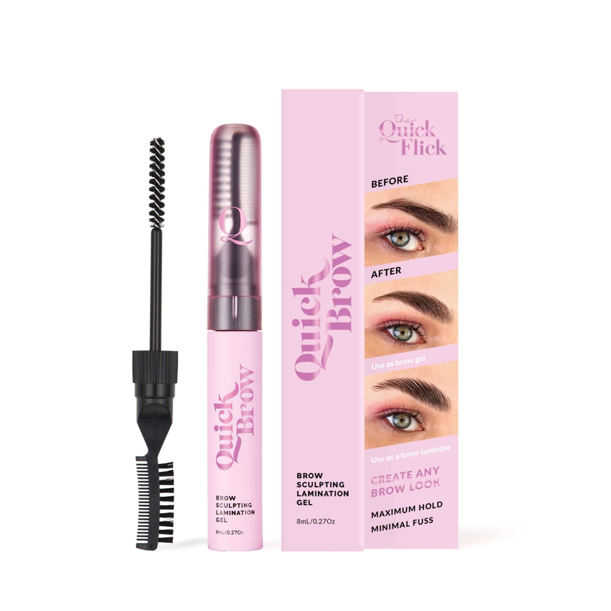 The Quick Flick - Quick Brow 2-in-1 Brow Lamination and Sculpting Gel, Unique Eyebrow Gel and Brow Wax Hybrid Formula, All-Day Hold Brow Gel and Laminate Eyebrow Makeup with Double-Sided Comb, 8 ml