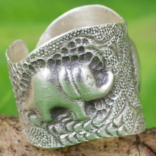 NOVICA Artisan Handmade 950 Silver Wrap Ring Artisan Crafted with Elephants from Thailand 'Thai Couple'