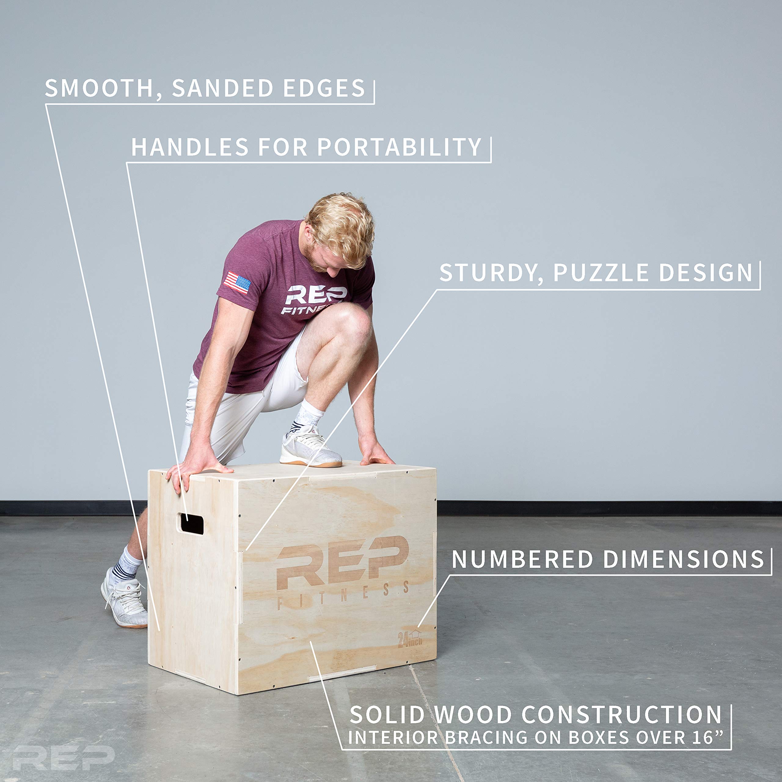 Rep 3 in 1 Wood Plyometric Box for Jump Training and Conditioning 24/20/16