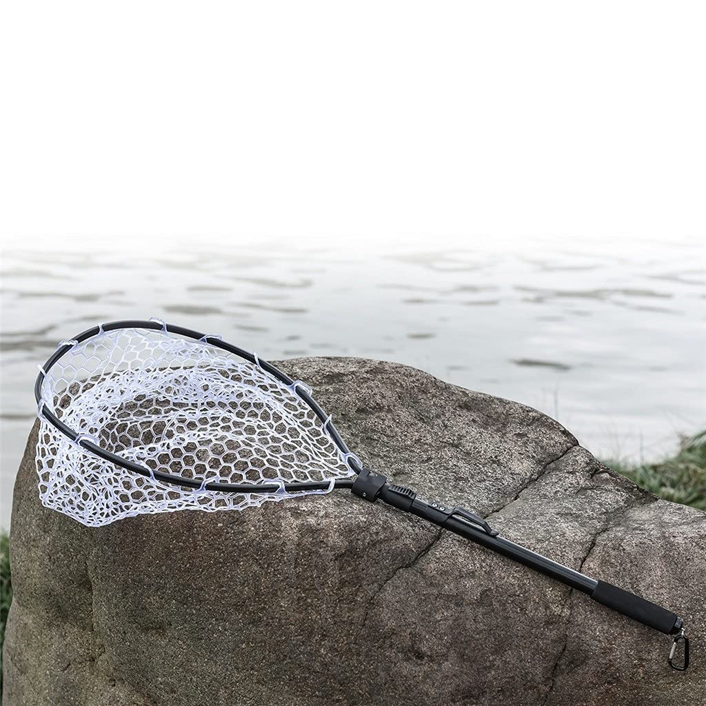 ZYZMH Folding Fishing Landing Net Cast Fish Carp Rubber Coated Net Network Fly Fishing Work Tool Portable Fishing Dip Net Rod