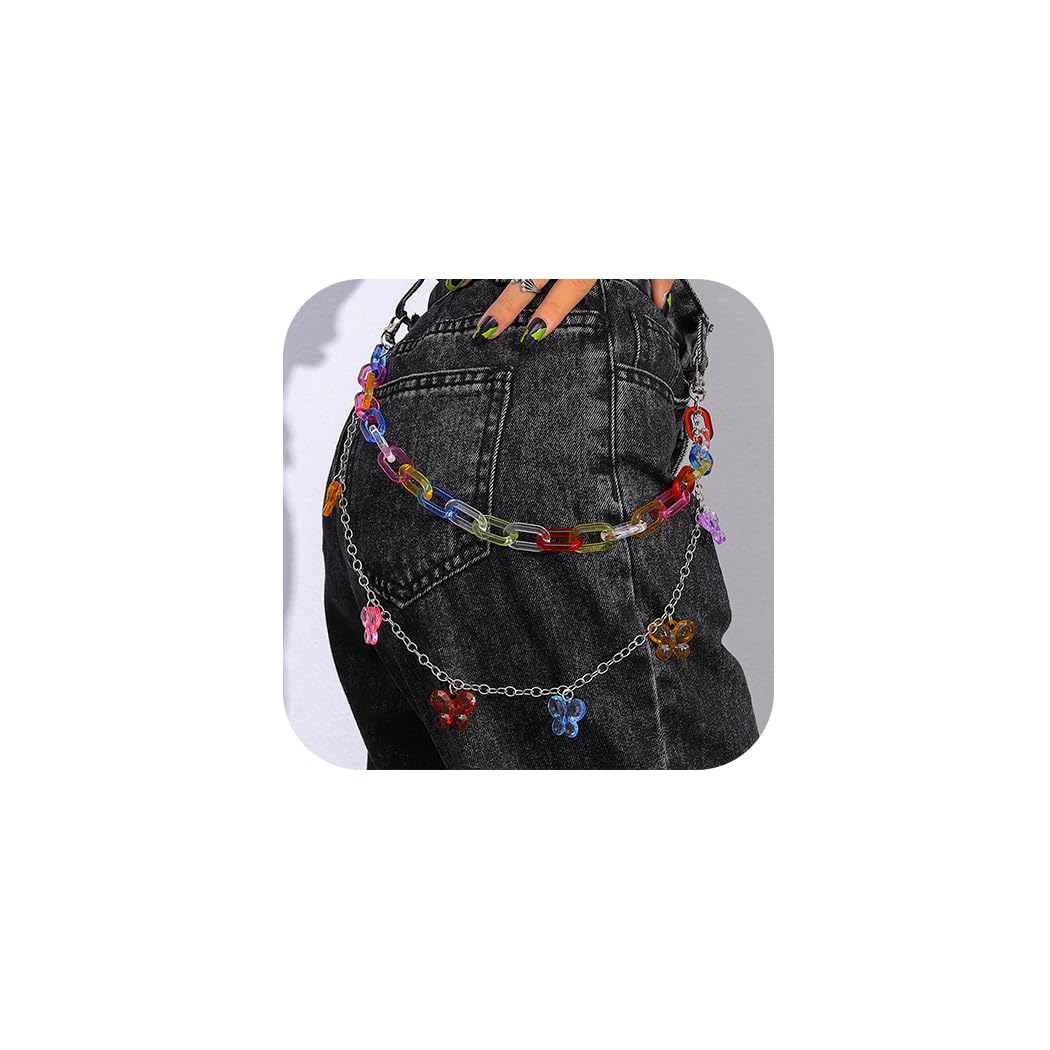 Zehope Layered Acrylic Pant Chains Jean Chains Colorful Keychains Body Jewelry for Women
