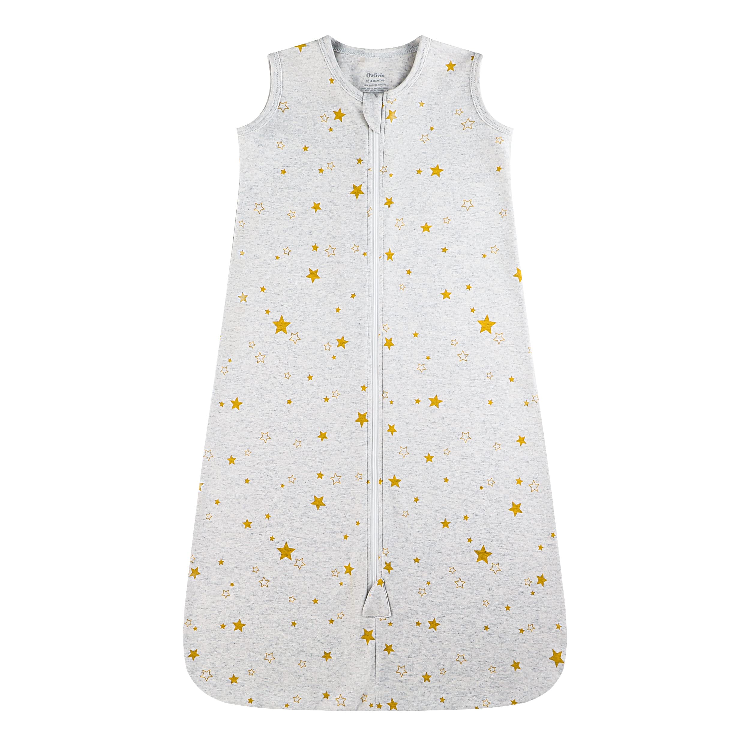 Owlivia Baby Organic Cotton 0.5tog Wearable Blanket-Light Sleeping Bag with 2-Way Zipper, Boys Girls Swaddle Sleep Sack(0.5tog Golden Star, 3-12 Months)