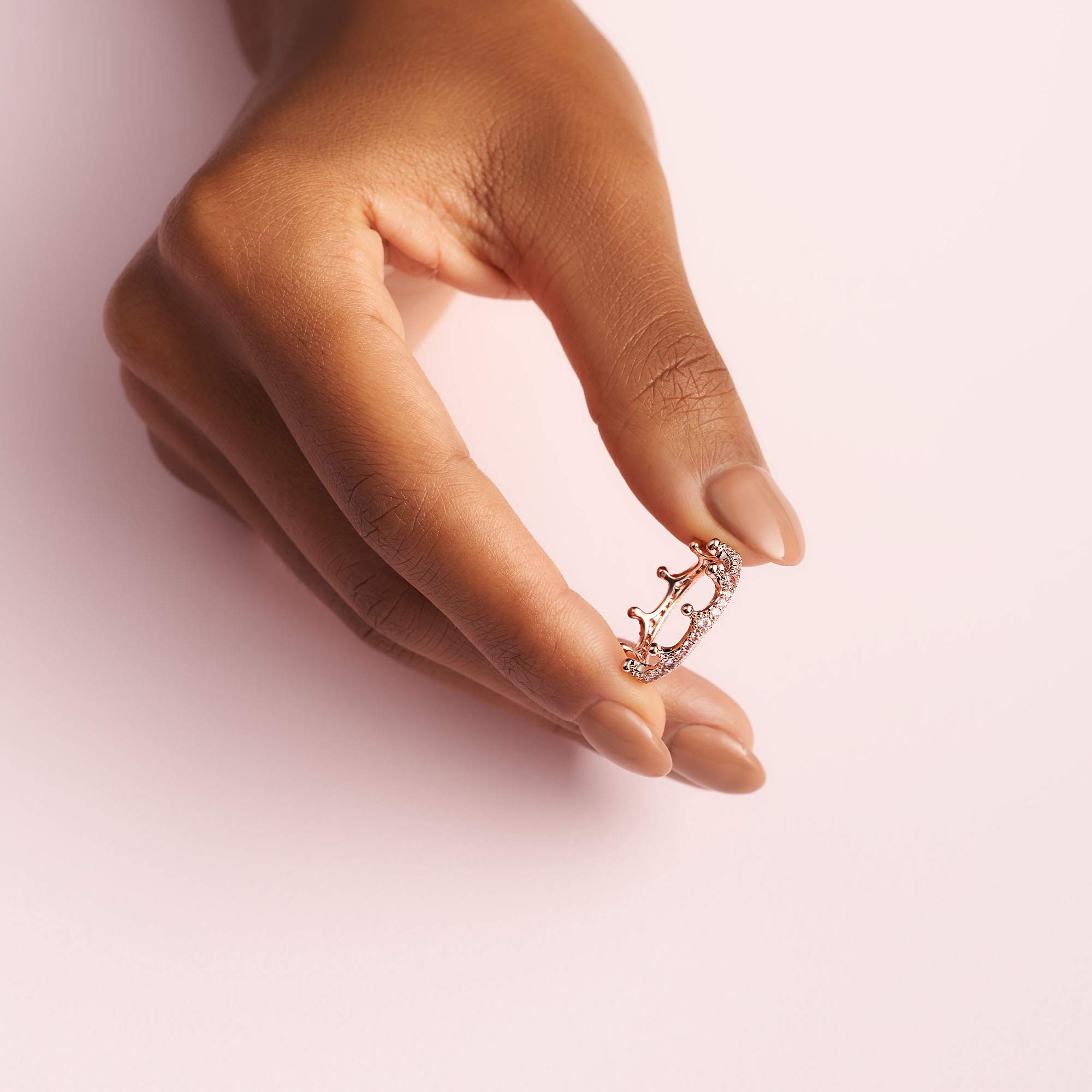 Pandora Enchanted Crown - Pink Sparkling Crown Ring - Rose Gold Ring for Women - Layering or Stackable Ring - Gift for Her - 14k Rose Gold-Plated Rose with Pink Crystals - Size 7