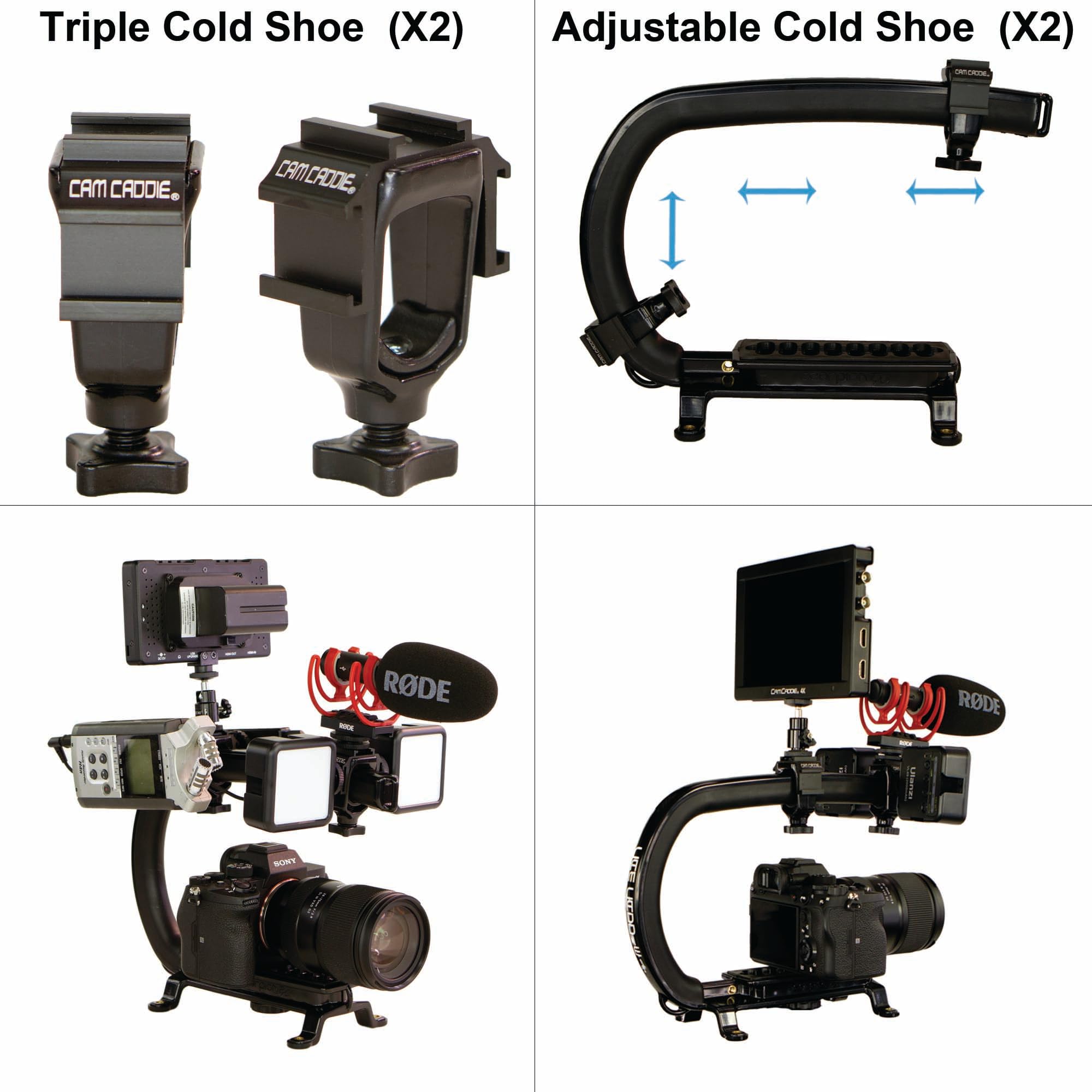 Scorpion EX Video Action Stabilizing Rig Handle Grip Handheld Stabilizer with Hot-Shoe Mount for Canon Nikon Sony Panasonic DSLR & Mirrorless Camera Camcorder (Triple Cold Shoe JR)