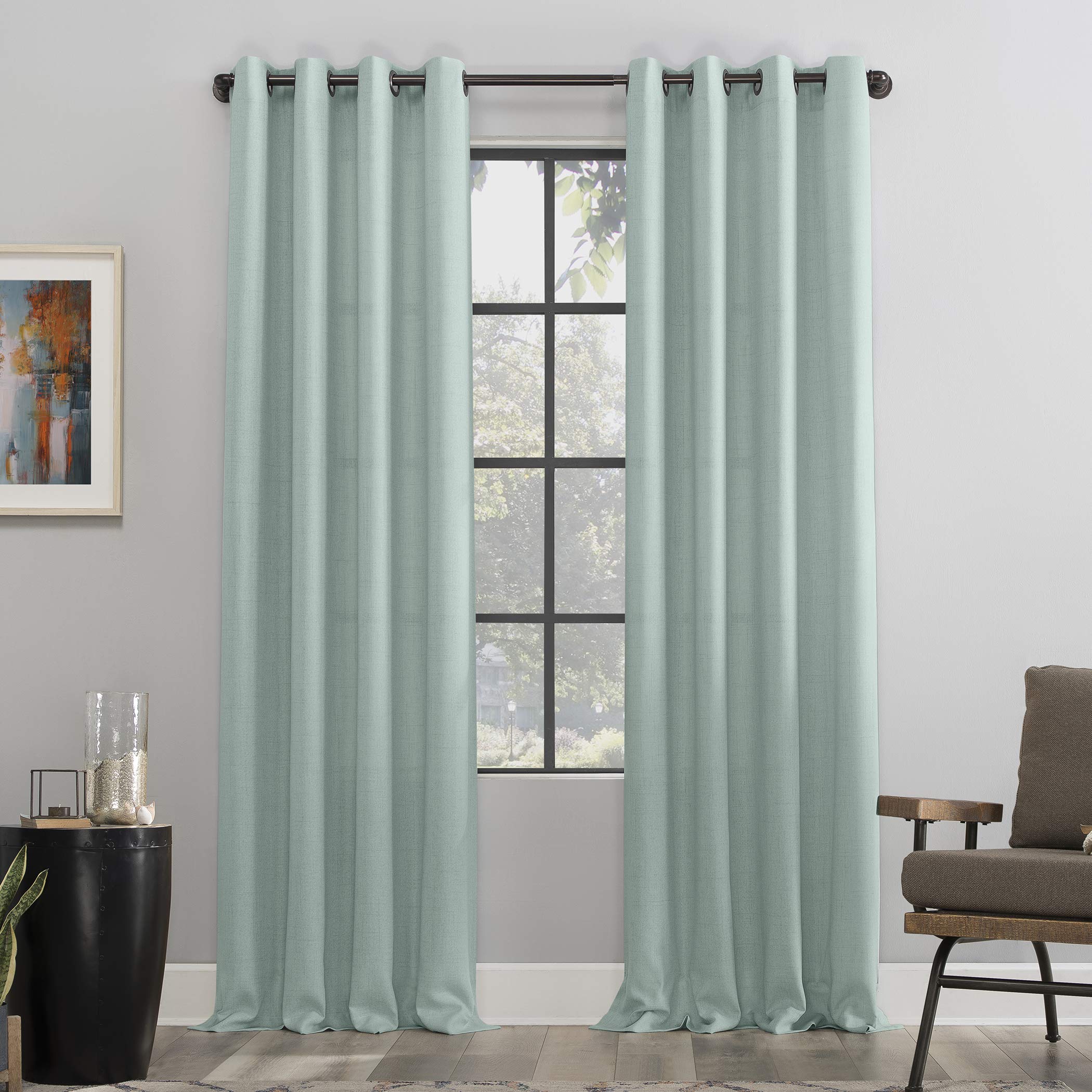 Scott Living Dari Heathered Texture Semi-Sheer Grommet Curtain Panel, 50" x 84", Teal