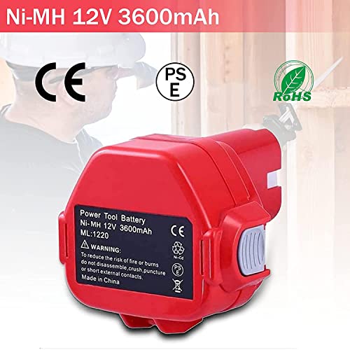 Upgraded 3600mAh 12V Battery PA12 Replacement Battery Compatible with Makita 12V Battery 1200 1220 1201 1222 1233 6213d Replacement Battery Compatible with Makita 12 Volt Cordless Power Tools