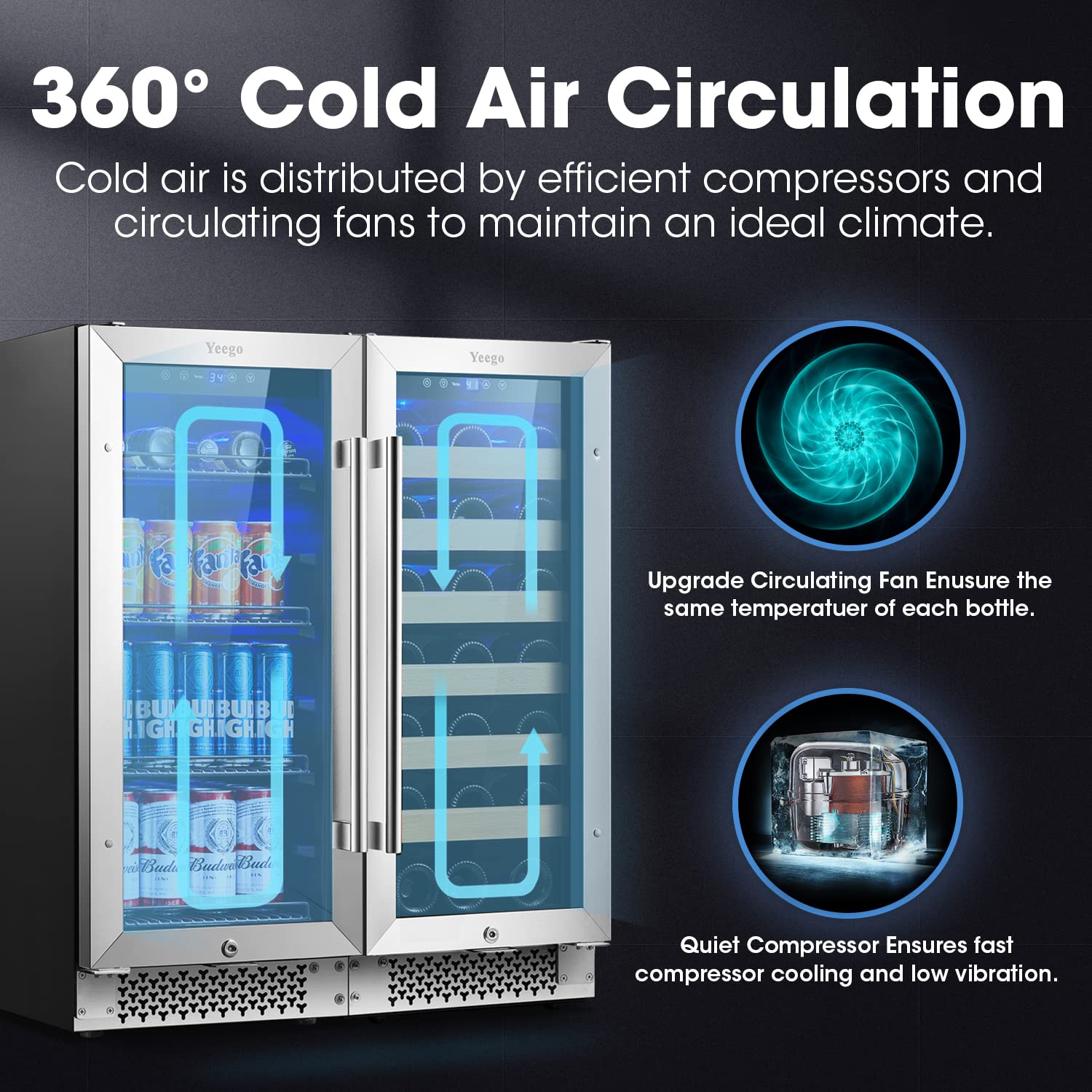 Yeego 30 inch Wine and Beverage Refrigerator&Wine and Beer Fridge,Two 15" Wine Beverage Coolers Under Counter Freestanding Wine Beer Fridge, Hold 33 Bottles and 80 Cans (Two Pack)