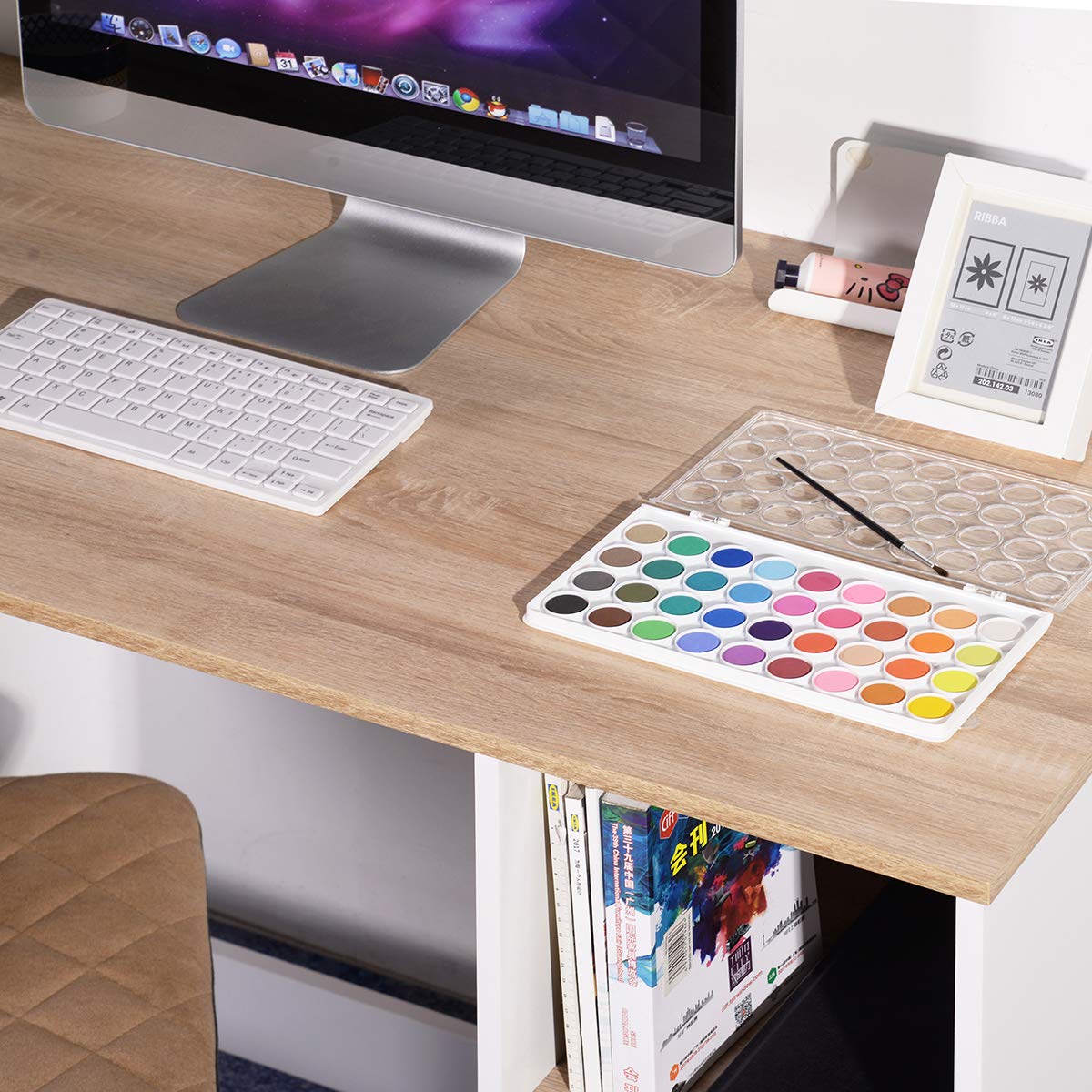Office Computer Desk 47.2 Inch ps5 Gaming Desk with Drawers Kids Study Writing Desk Organizers with 5 Shelves Students Laptop Table Home Wood Workspace Conference Room Tables, Oak White