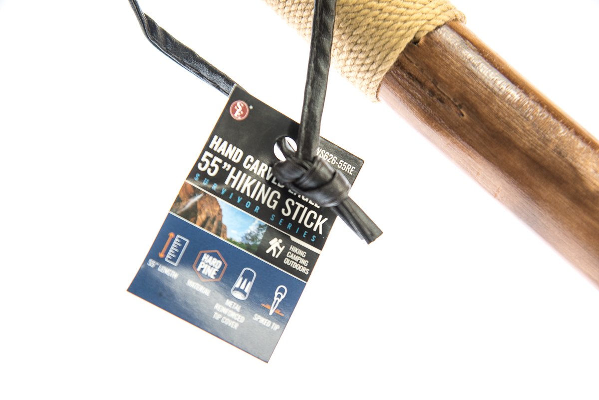 SE Survivor Series Wooden Walking/Hiking Stick, Hand-Carved Eagle Design, Hard Pine Wood, Rope Wrapped for Steady Grip, Wrist Strap, 55" - WS626-55RE