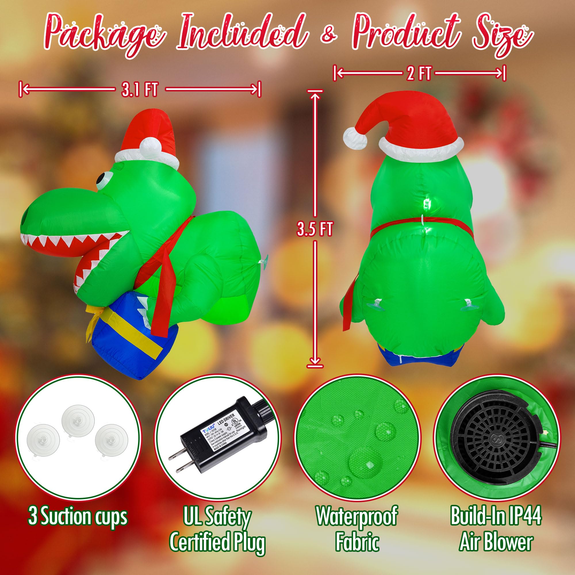 Presence Christmas Dinosaur with Build-in LED Lights for Window, Garden