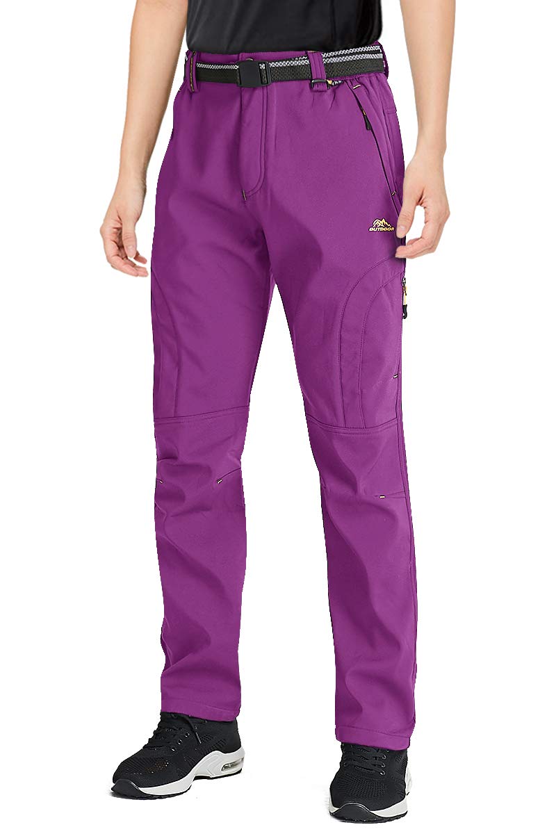 TACVASEN Women's Thicken Pants-Waterproof Snowboard Mountain Softshell Pants, Purple, 30