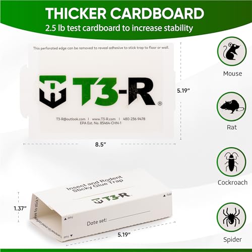 T3-R Sticky Large Rat & Mice Glue Traps | Mouse and Insect Glue Boards | Disposable Non-Toxic Glue Traps for Mice and Rats | Peanut Butter Scent Sticky Traps (36 Pack)