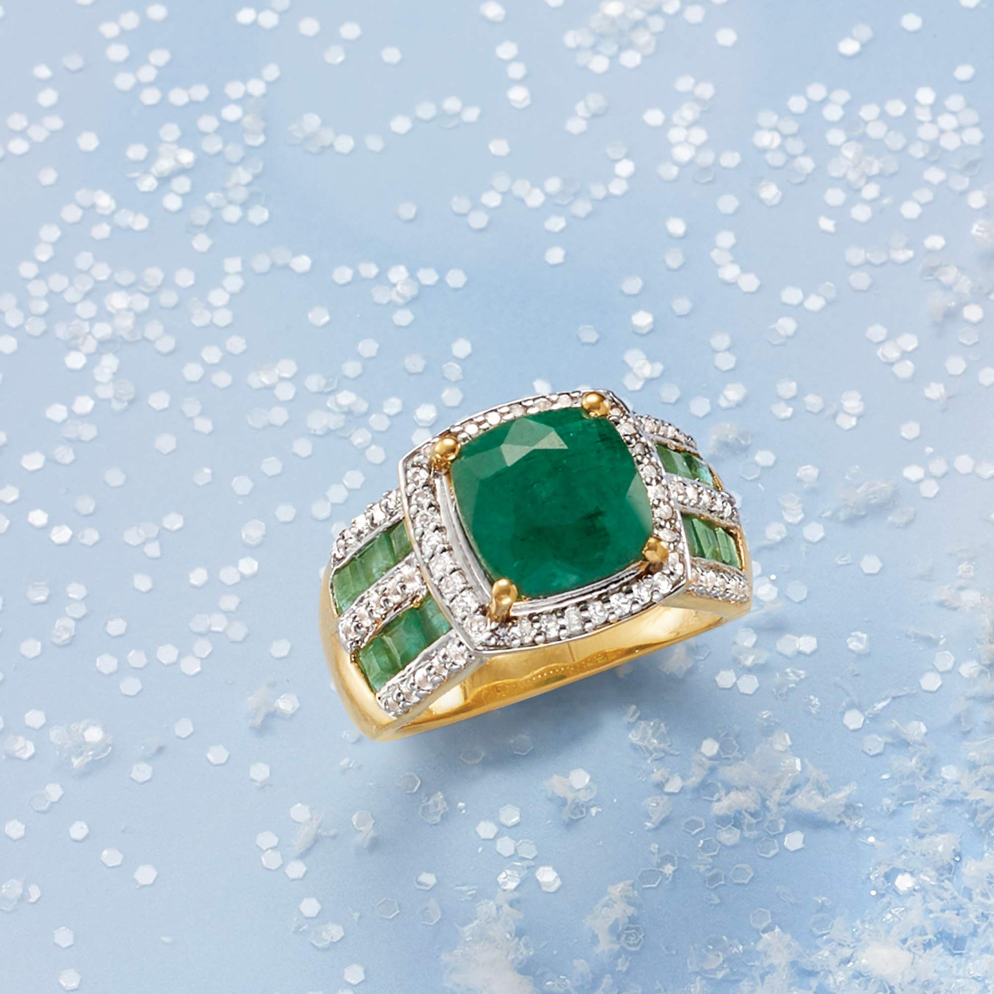 Ross-Simons 3.70 ct. t.w. Emerald and .40 ct. t.w. White Topaz Ring in 18kt Gold Over Sterling. Size 9