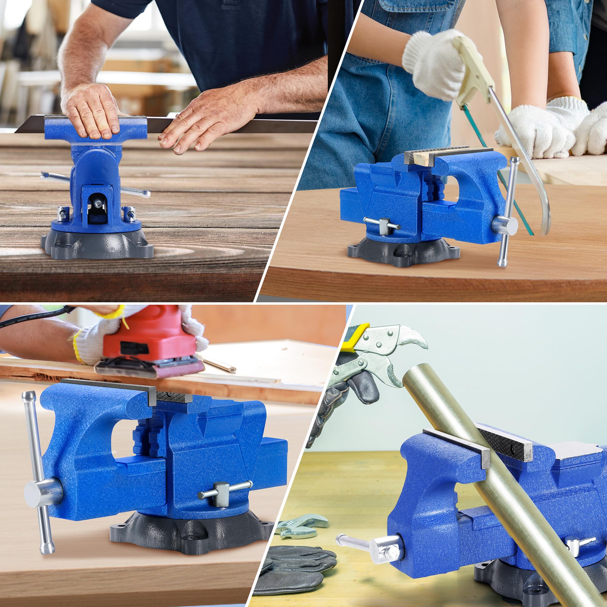 RENGUE Bench Vise, 6 inch Jaw Opening Vice for Workbench Utility Combination Pipe Home Vise 360-Degree Swivel Workbench Vise for Drilling, Pipe Cutting