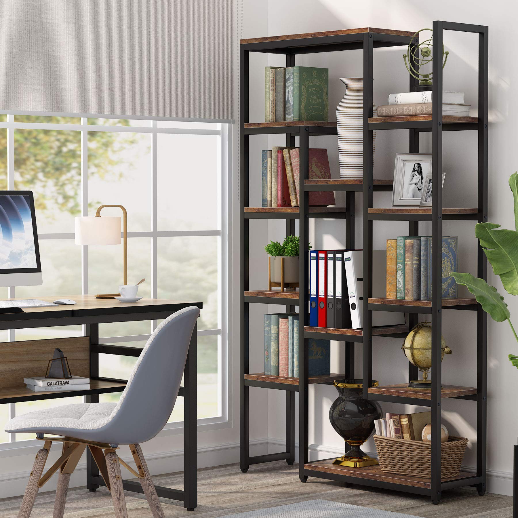 Tribesigns 6-Tier Bookshelf 70.9 inch Tall Bookcase, Modern Industrial 12-Shelf Display Shelves Book Storage Organizer for Living Room, Home Office (Black)