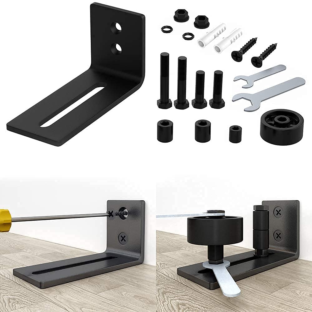 WINSOON 10FT Sliding Barn Wood Door Hardware Cabinet Closet Kit with Black Sliding Barn Door Floor Guide Wall Mounted Hardware, Set of 2, 8 Setup Options