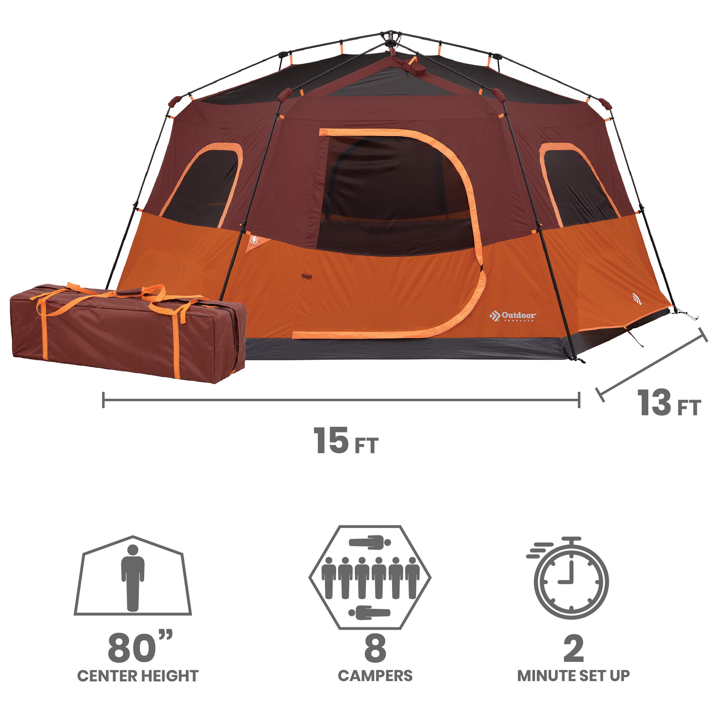 Outdoor Products 8 Person Instant Hexagon Tent with Built-in Lights