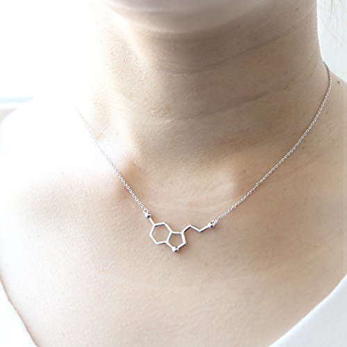 Silver Serotonin Molecule Pendant Necklace,Organic Chemistry Jewelry for Science Lovers,Gift for a Science Student (B:gold necklace)