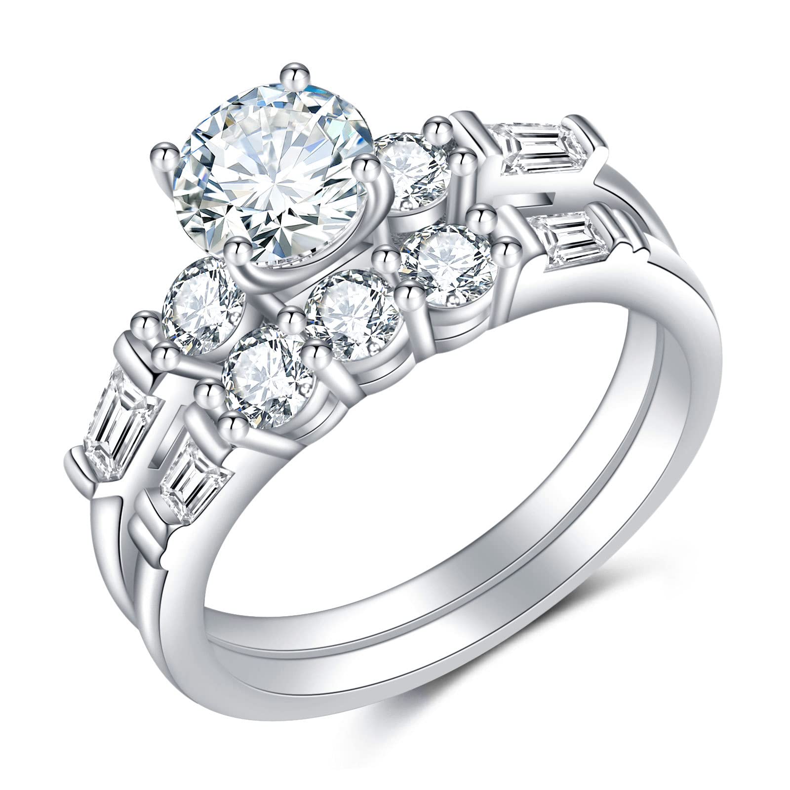 ZENBOTUNG 1.5ct Engagement Rings for Women Round Bridal Ring Sets AAAAA Cubic Zirconia Promise Wedding Band Size 10
