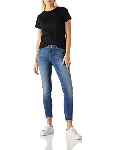 Women's Crewneck T Shirt Classic Short Sleeve Tee Soft Cotton Silk Tencel Fabric Tops (Black L)