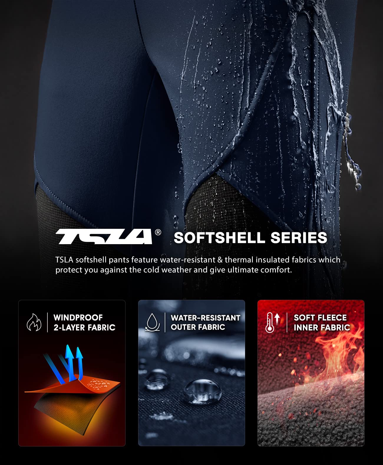 TSLA Women's Softshell Winter Snow Ski Pants, Fleece Lined Waterproof Hiking Pants, Insulated Work Outdoor Pants, 2-layer Reinforced Knee Navy, Large